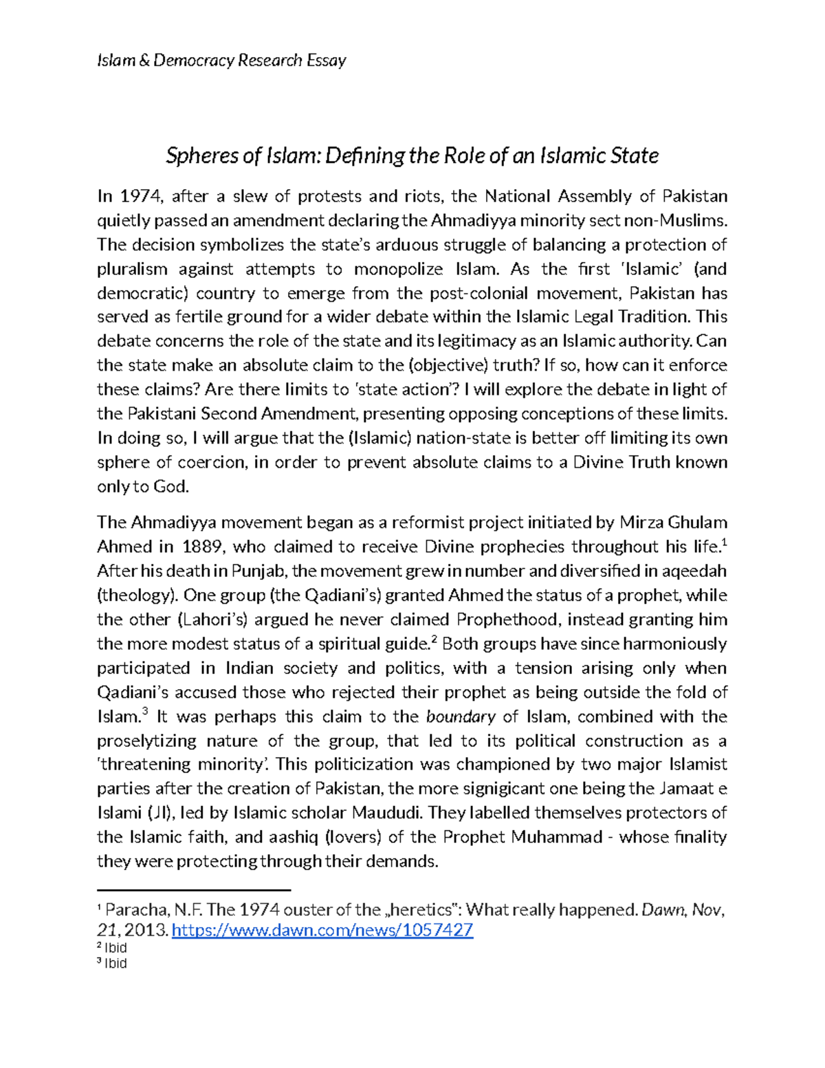 Research Essay ISLM30020 Mariam N - Spheres of Islam: Defining the Role ...