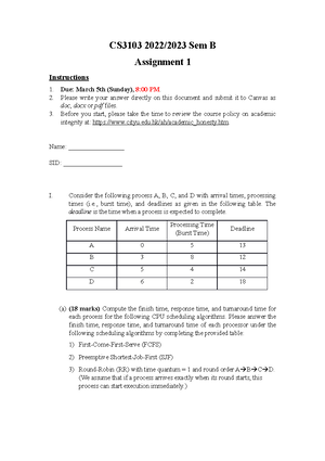 Operating Systems - CS3103 - CityU - Studocu