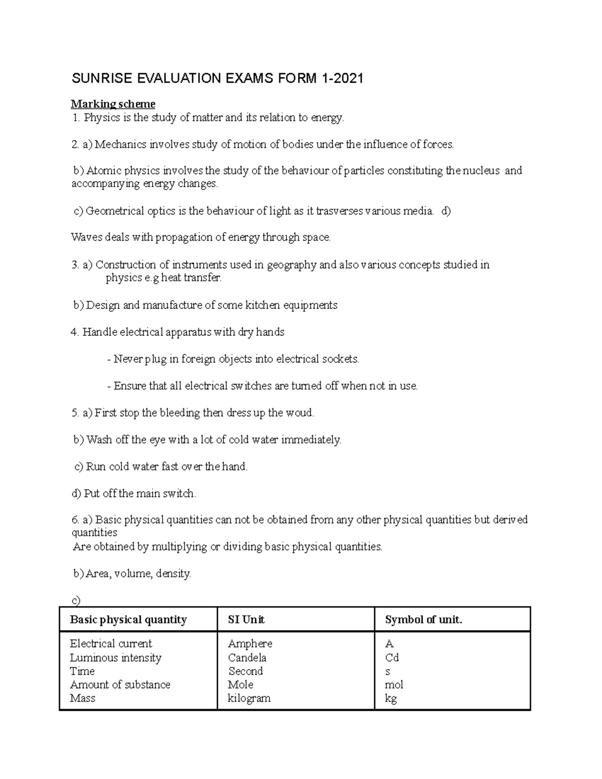 232 Form 1 End Term 1 Physics Marking Scheme - SUNRISE EVALUATION EXAMS ...