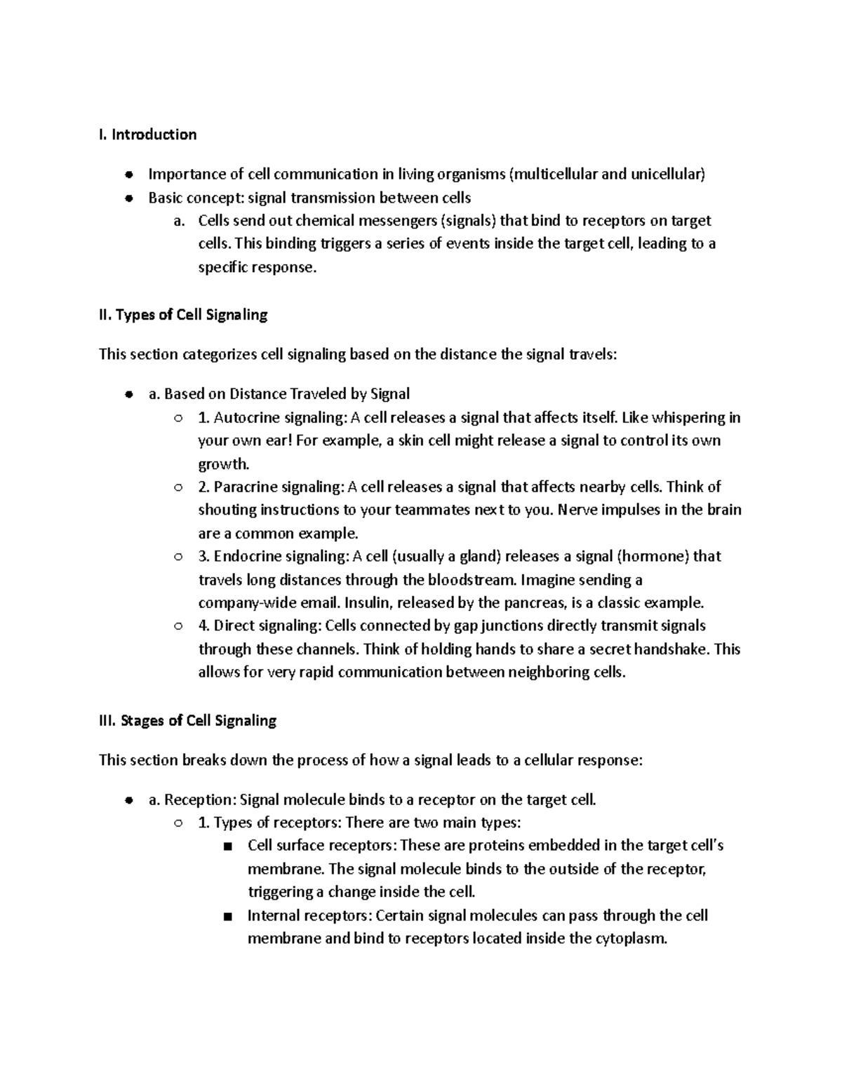 Cell Communications - notes - I. Introduction Importance of cell ...