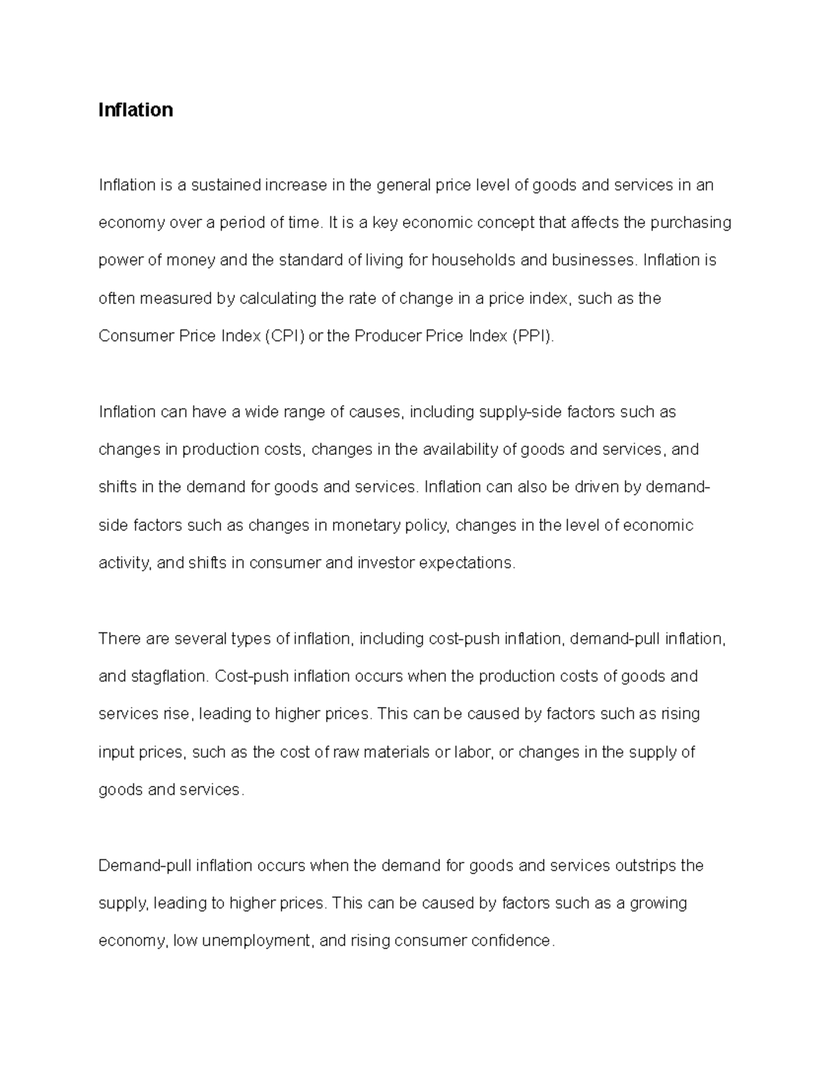 Inflation - Inflation Inflation is a sustained increase in the general ...