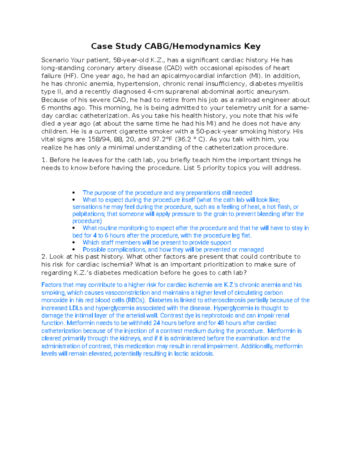 Case Study CABG-Hemodynamics Key ammended - Case Study CABG ...