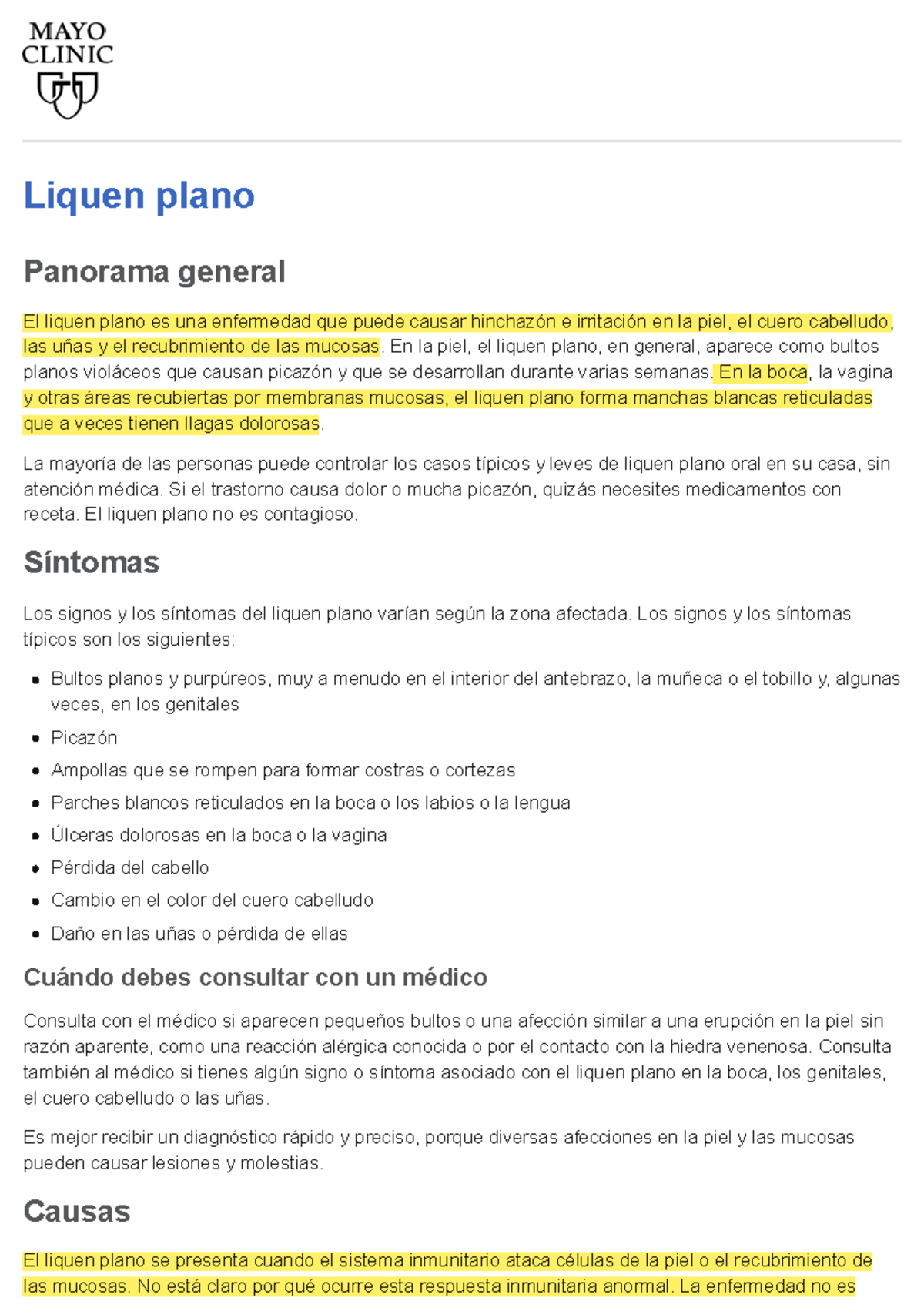 Síntomas y causas - Mayo Clinic liquen plano - Liquen plano Panorama general El liquen plano es ...
