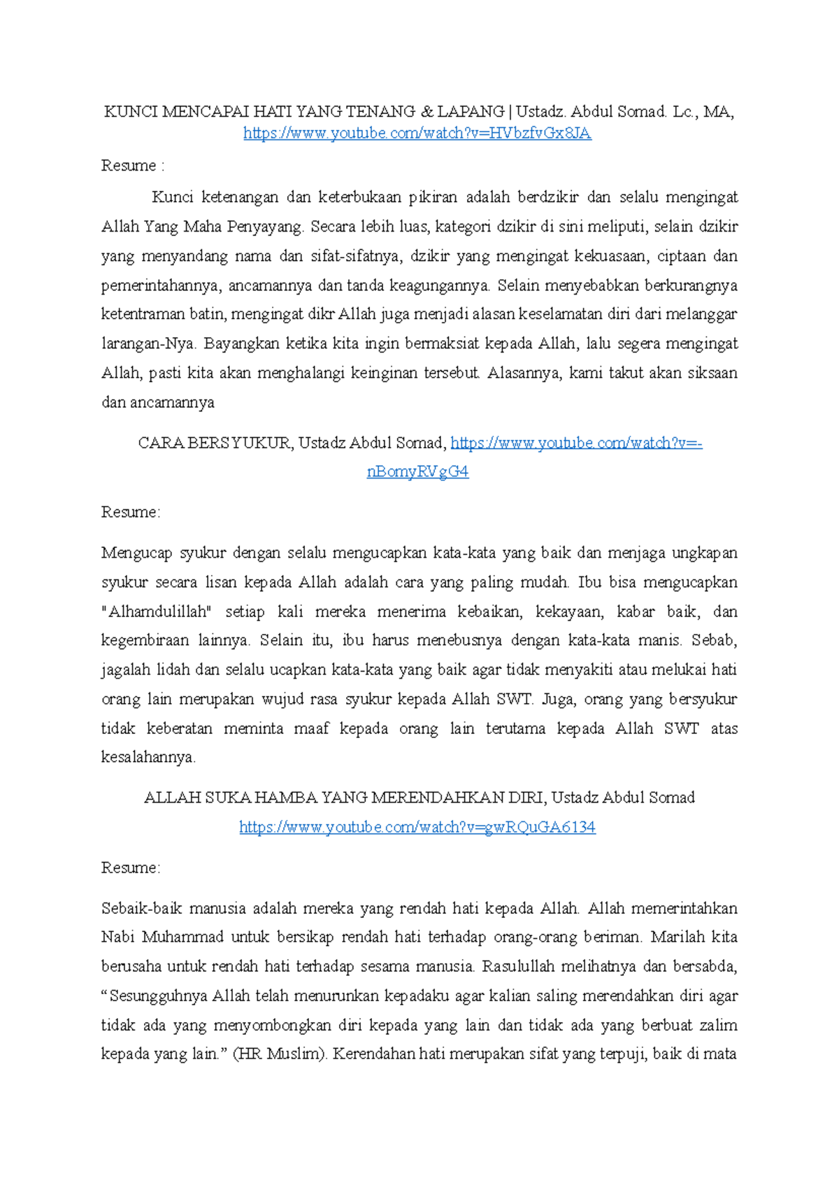 Resume 10 Ceramah - asdads - KUNCI MENCAPAI HATI YANG TENANG & LAPANG ...