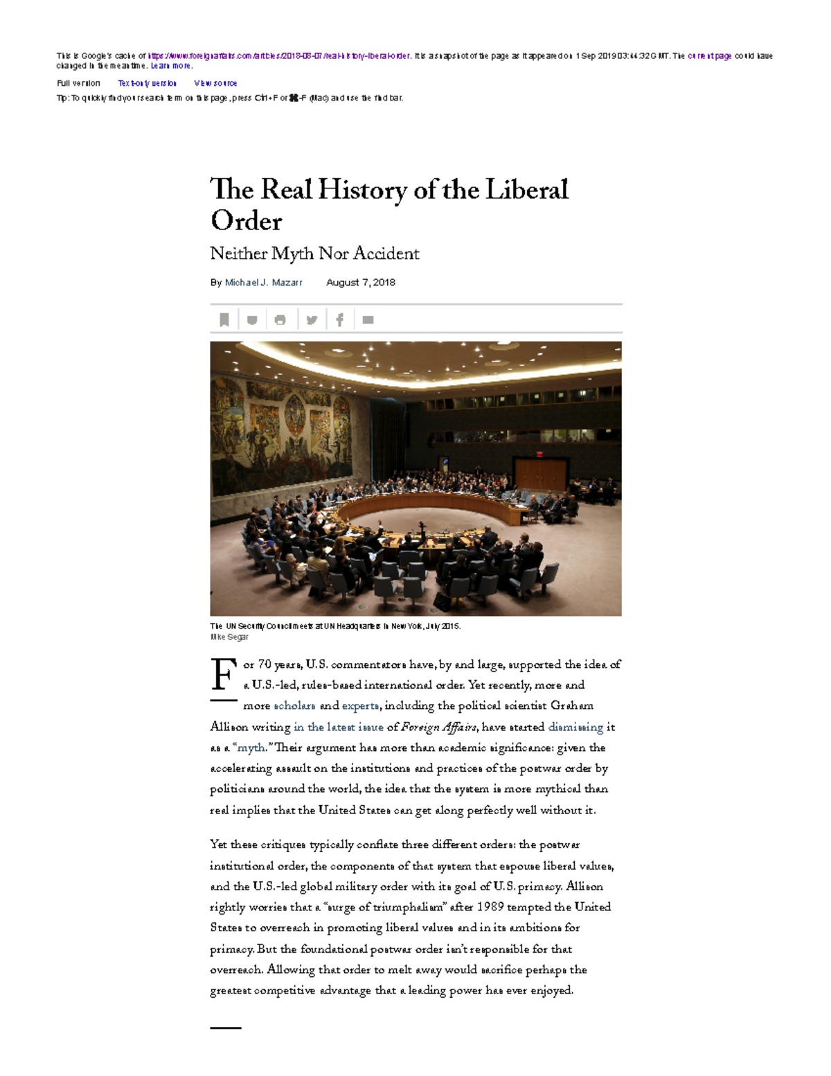 Mazarr.2018 .The Real History of the Liberal International Order - This ...