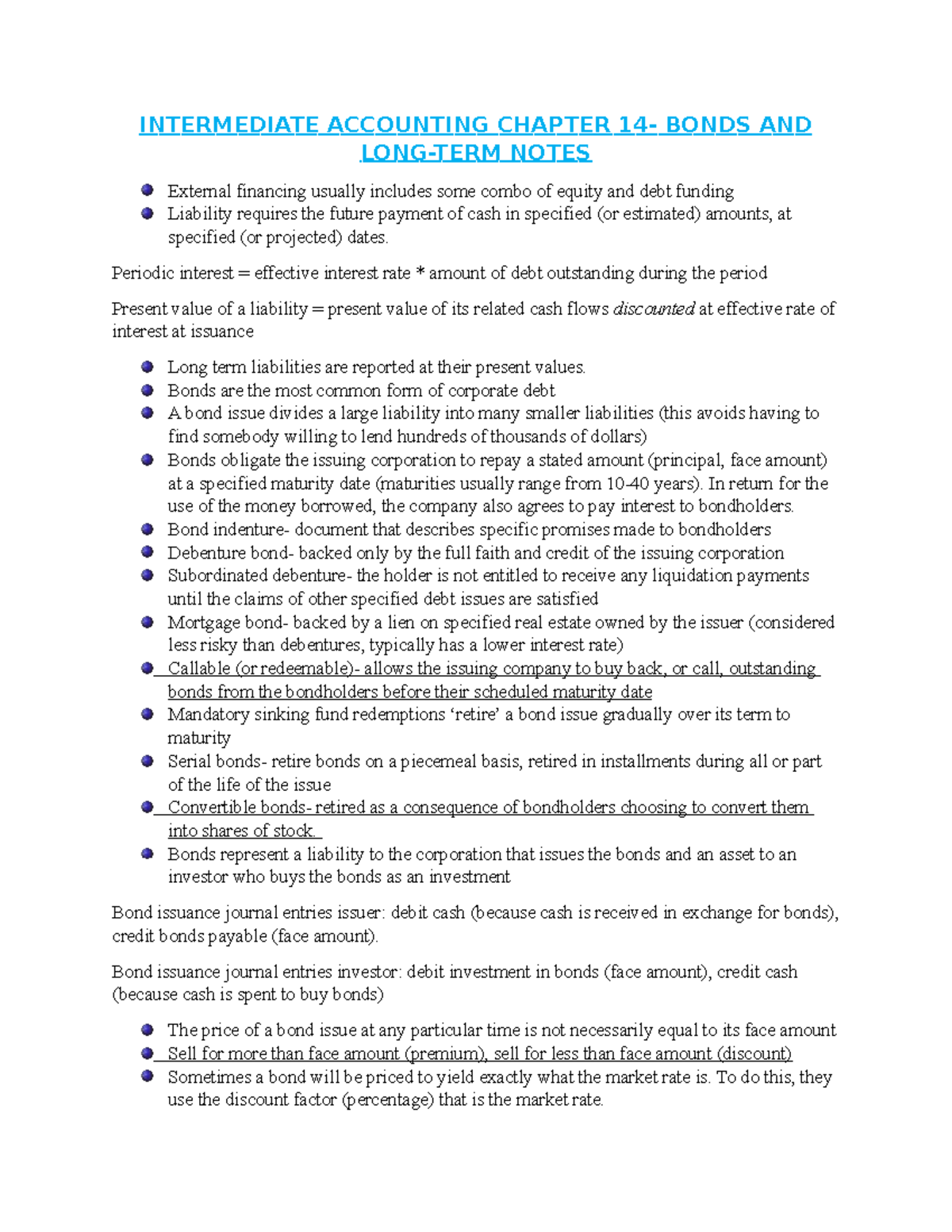 Chapter 14- bonds and long term notes - INTERMEDIATE ACCOUNTING CHAPTER ...