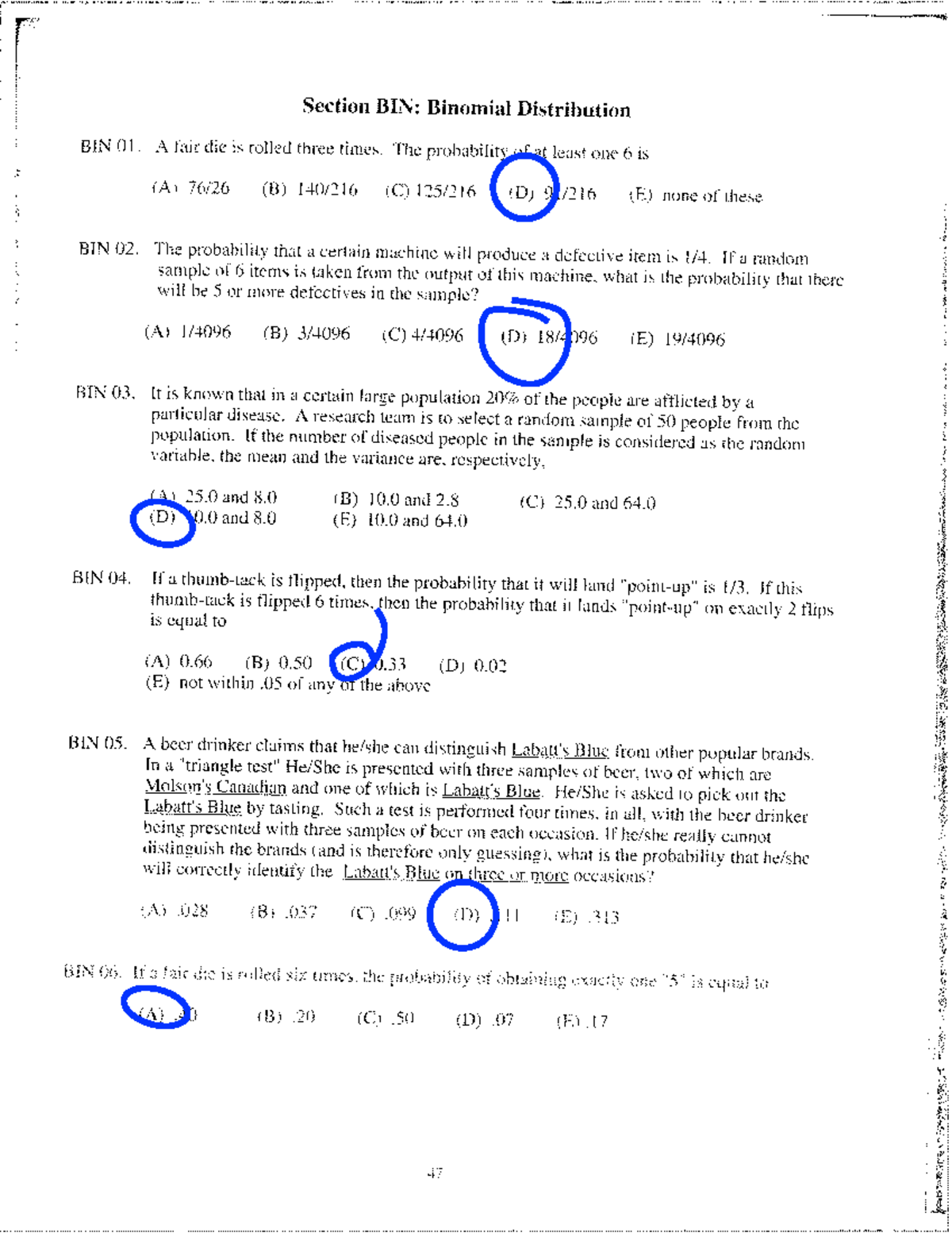Unit 6 & 7 Practice Ques-2 - Section BIN:Binomial Distribution BIN01 ...
