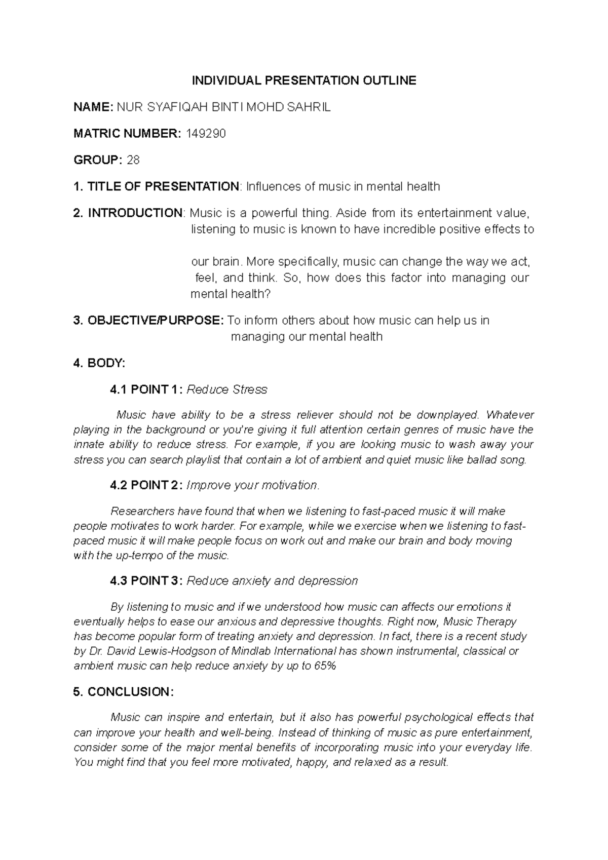 Individual Presentation Outline Template - INDIVIDUAL PRESENTATION ...