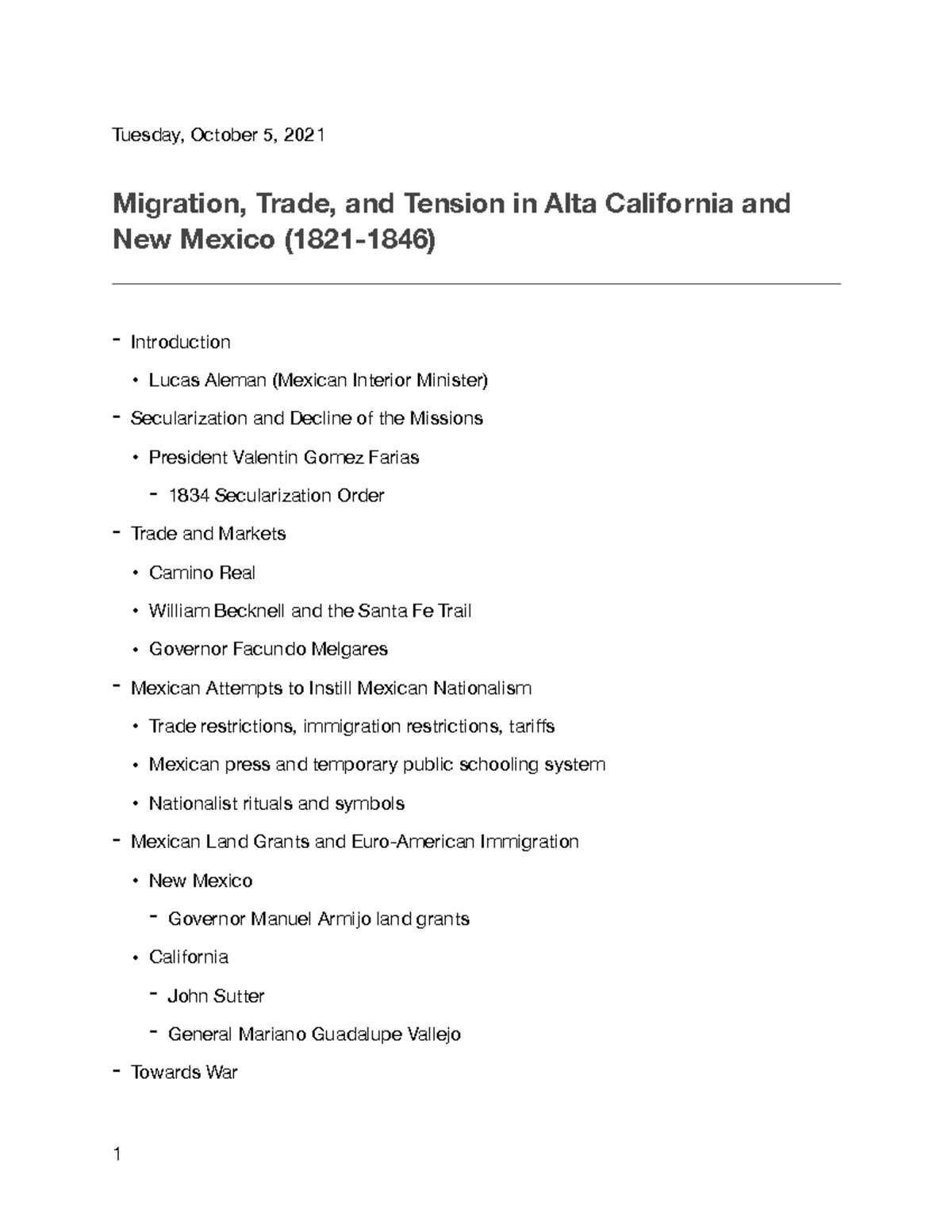 Migration, Trade, and Tension in Alta California and New Mexico (1821 ...