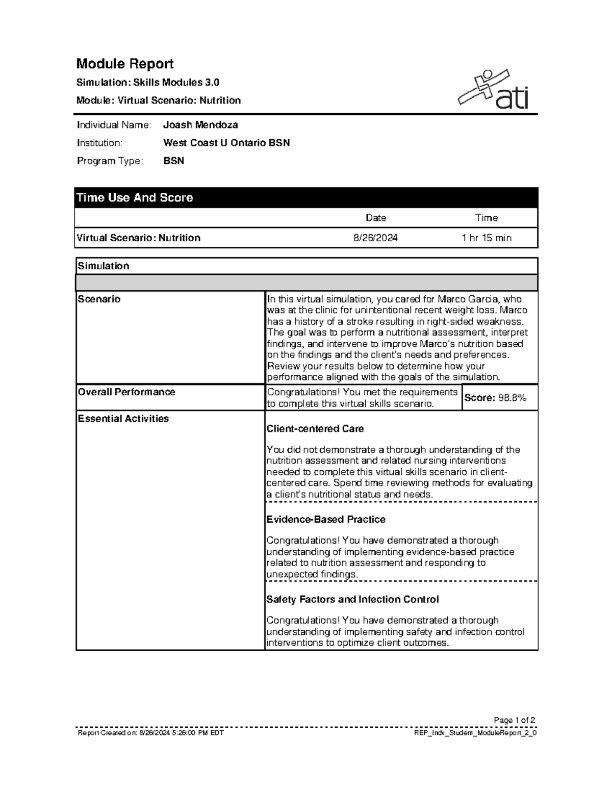 Study case nutrition - asdf - Module Report Simulation: Skills Modules ...