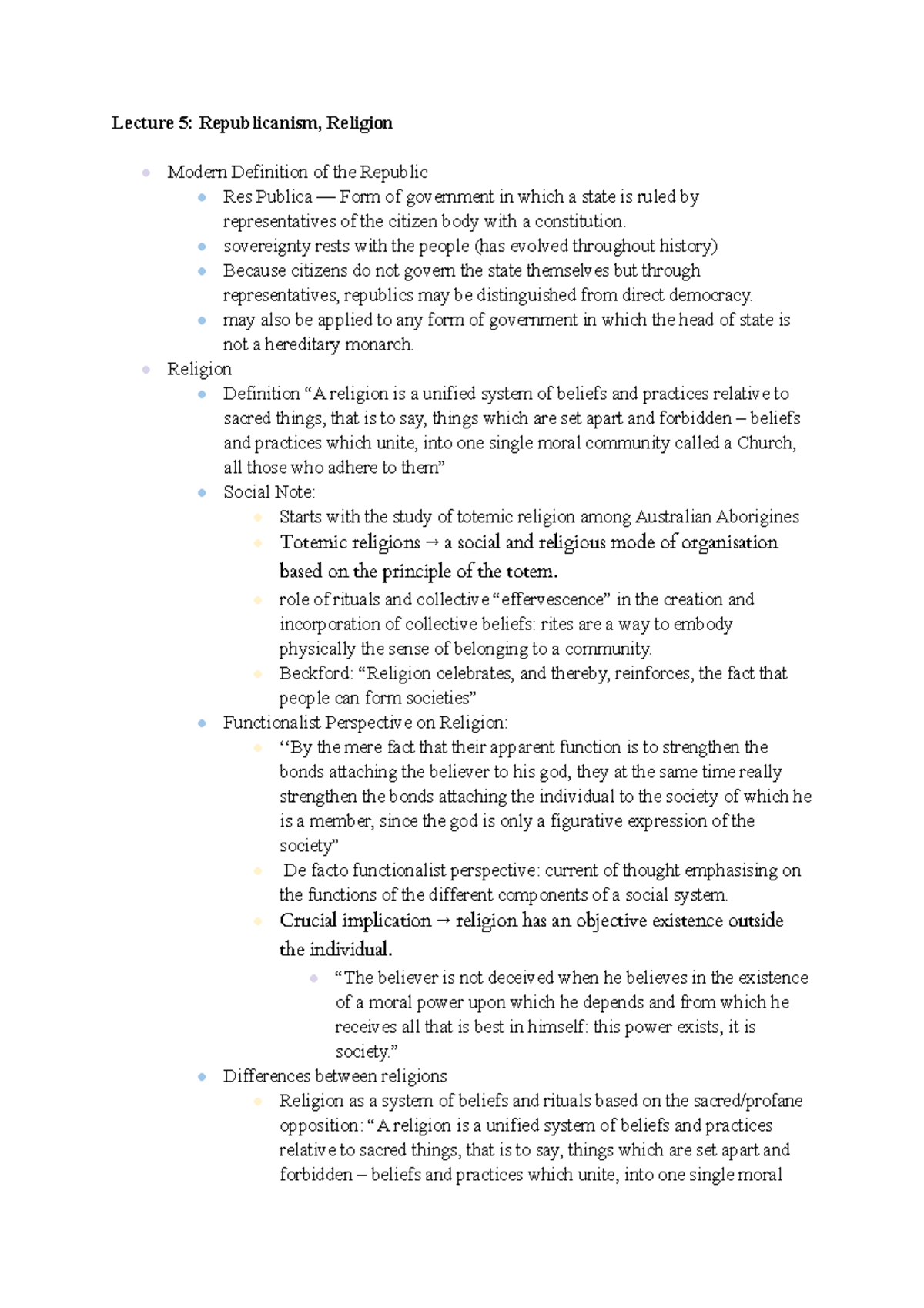 Lecture 5 Republicanism, Religion - Lecture 5: Republicanism, Religion ...