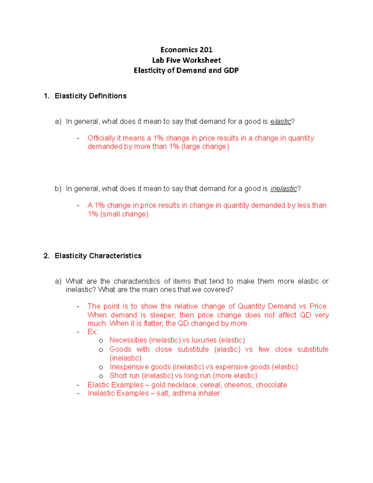 201 Fall 2022 Lab 5 Elasticity and GDP student - Economics 201 Lab Five ...