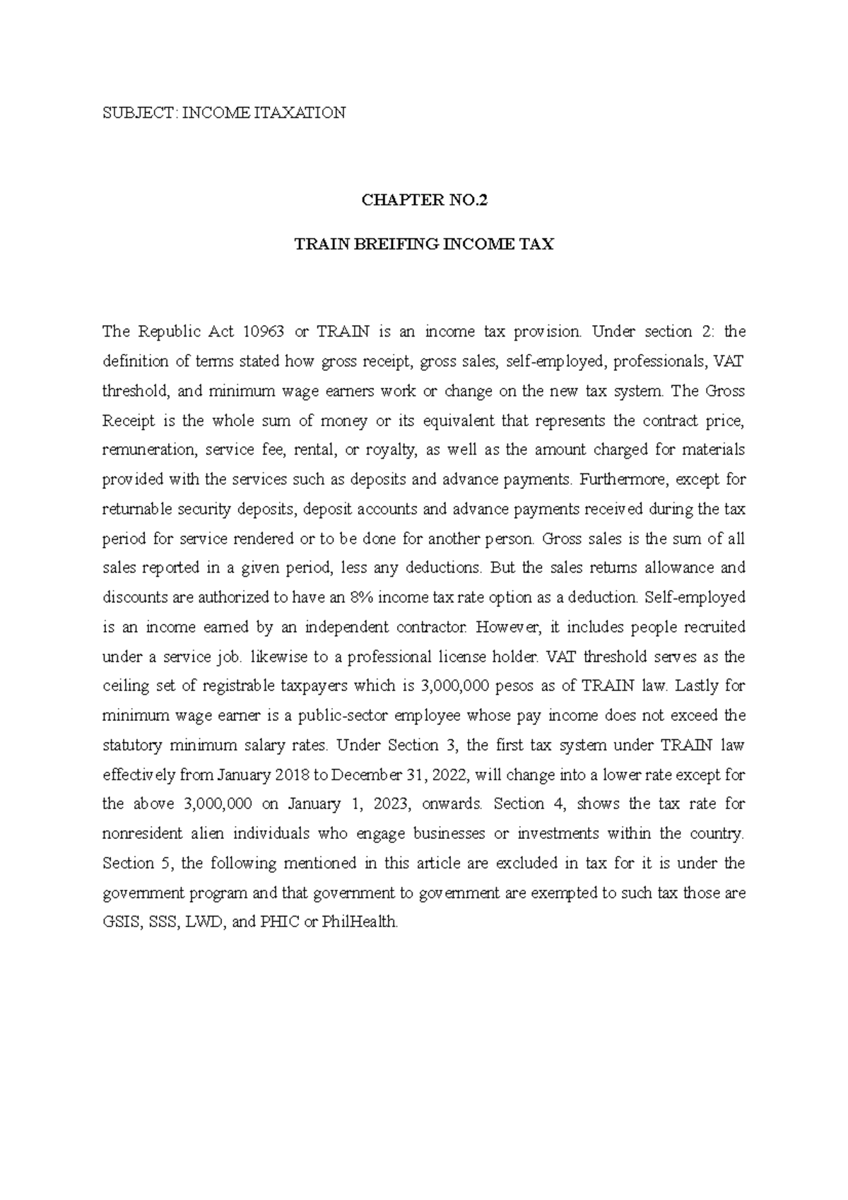 Chapter 2 Income Tax - SUBJECT: INCOME ITAXATION CHAPTER NO. TRAIN ...