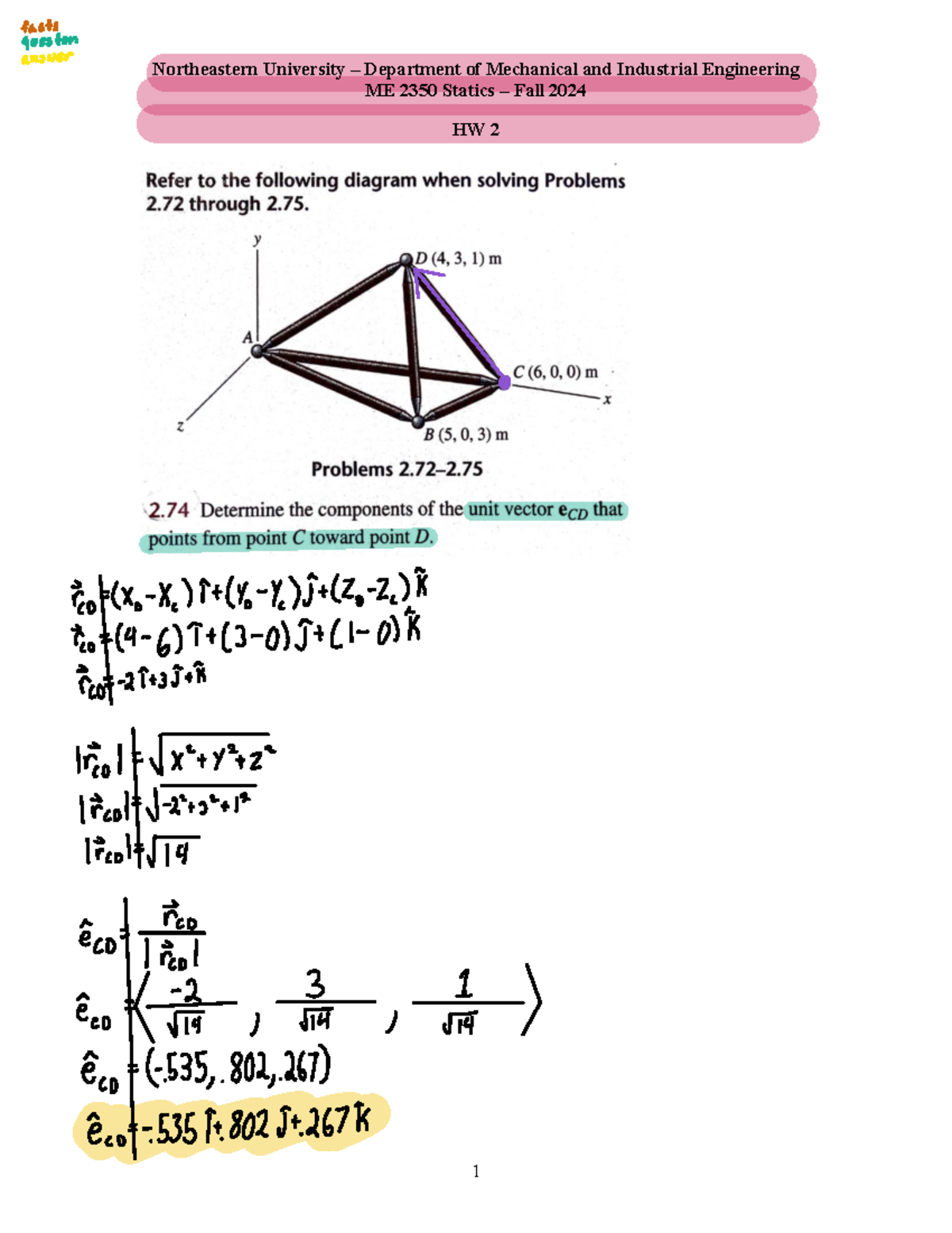HW 2 statics - Homework for class - Northeastern University ...