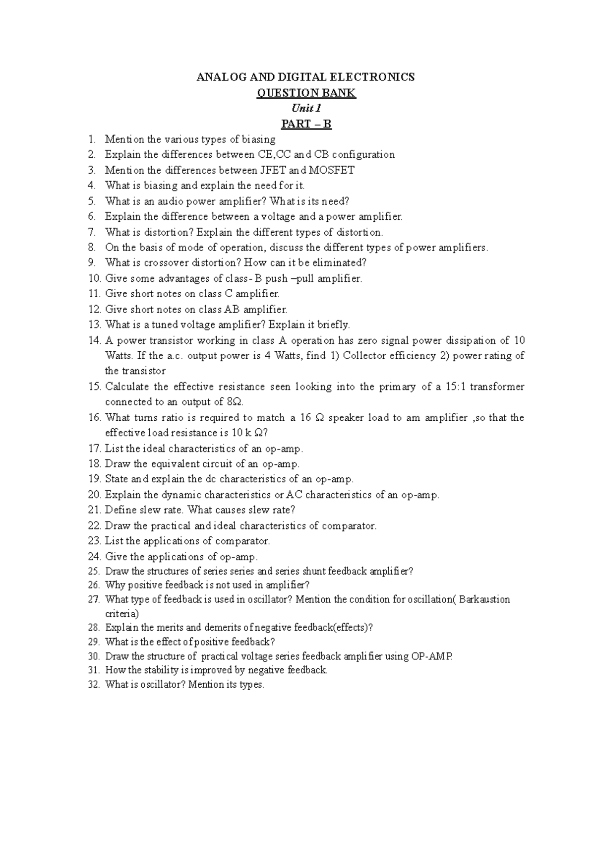 Question BANK UNIT 1 - 4ttgfdssxvbbbbbvssrtgghhhyredf - ANALOG AND DIGITAL ELECTRONICS QUESTION ...