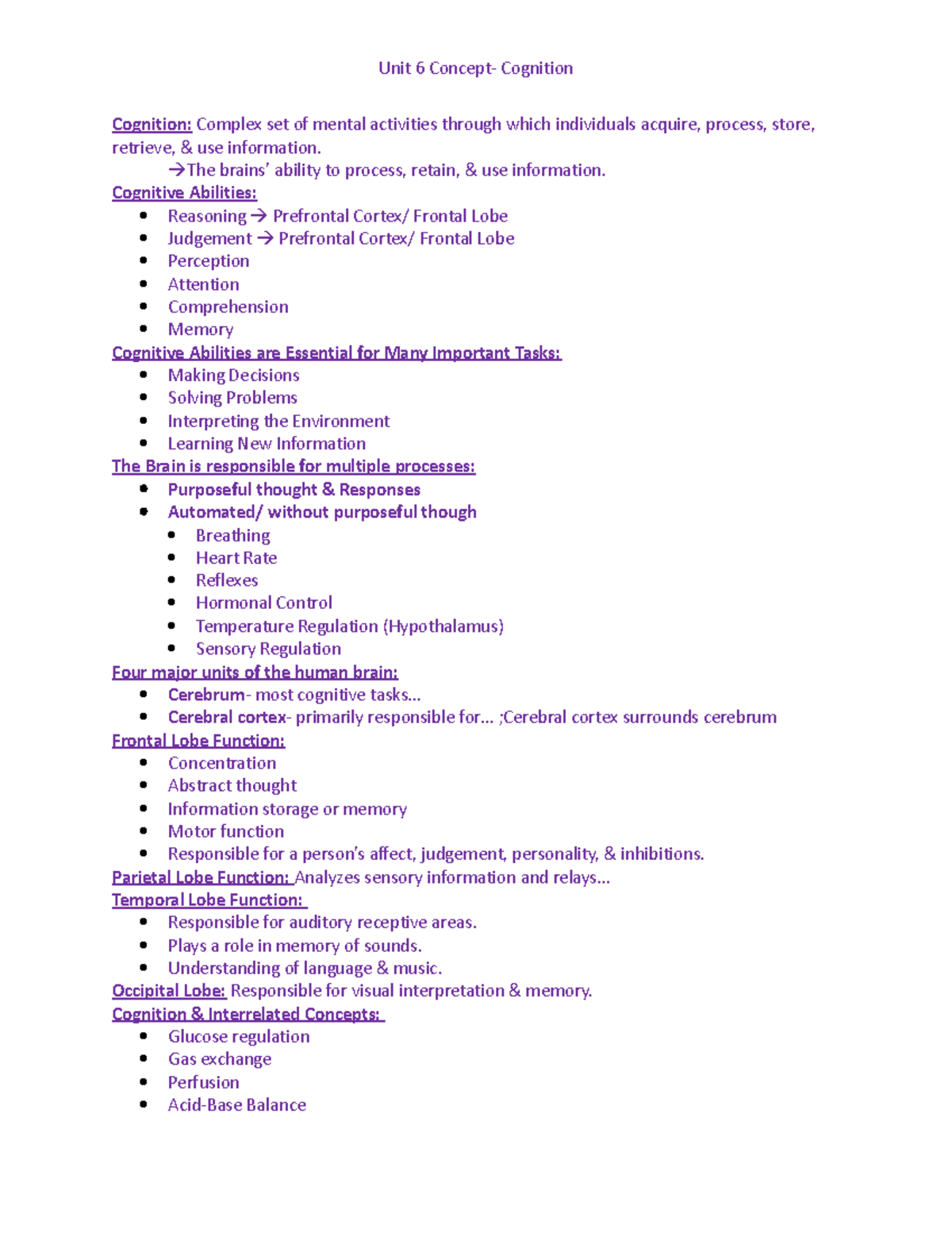 Cognition Notes - Cognition: Complex set of mental activities through ...