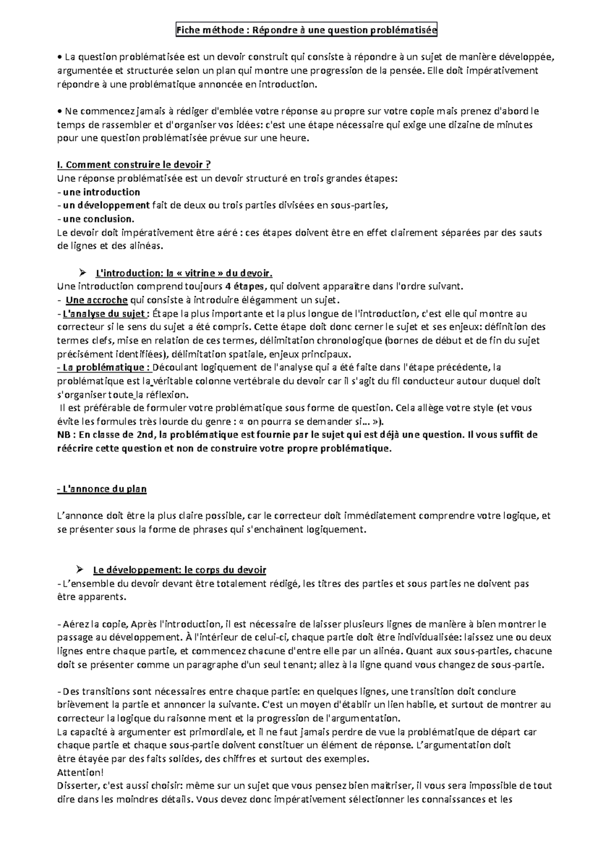Fiche methode reponse problematisee 2nd - Fiche méthode : Répondre à ...