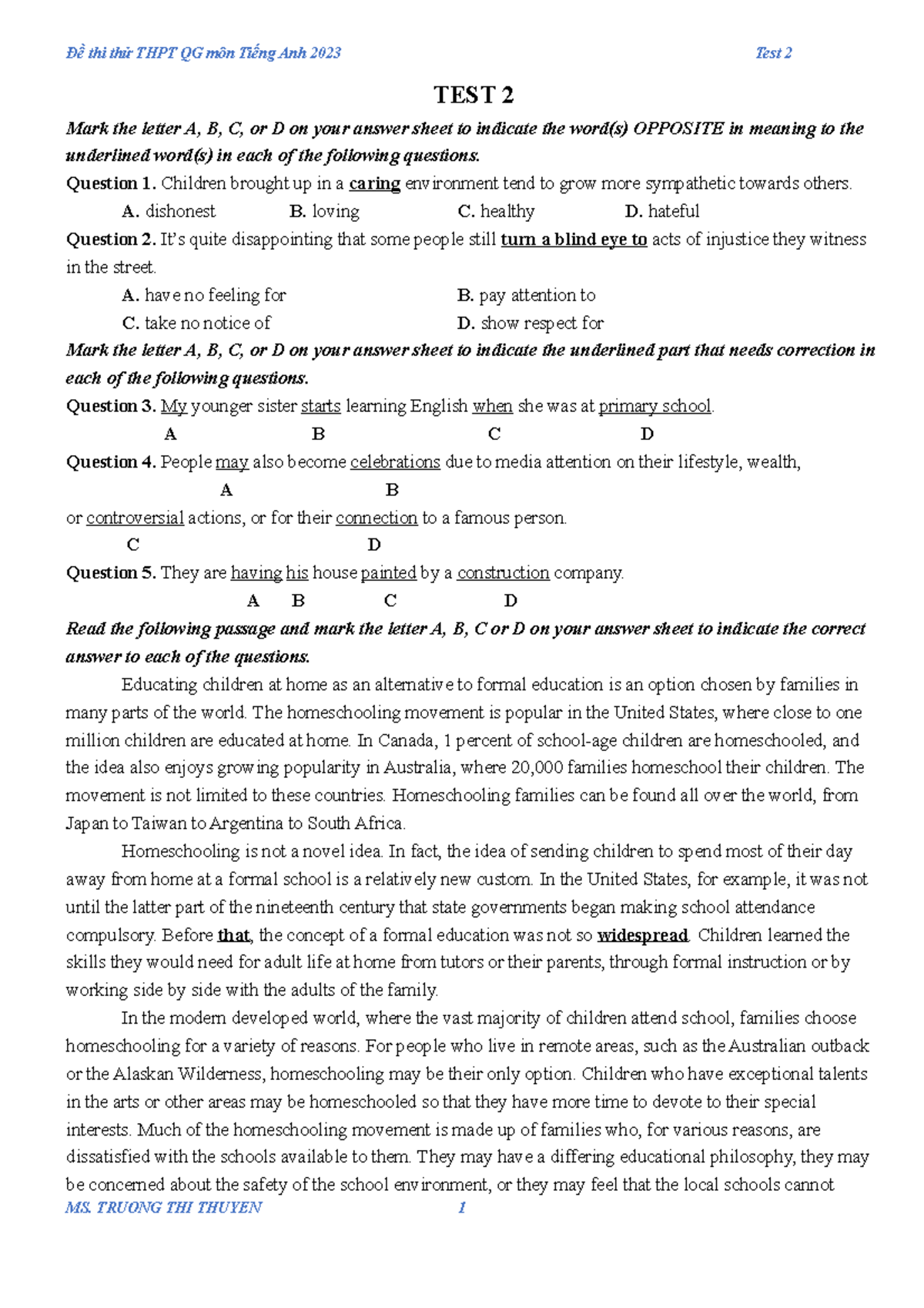 TEST-2 - jtyyyyrf6 - TEST 2 Mark the letter A, B, C, or D on your ...