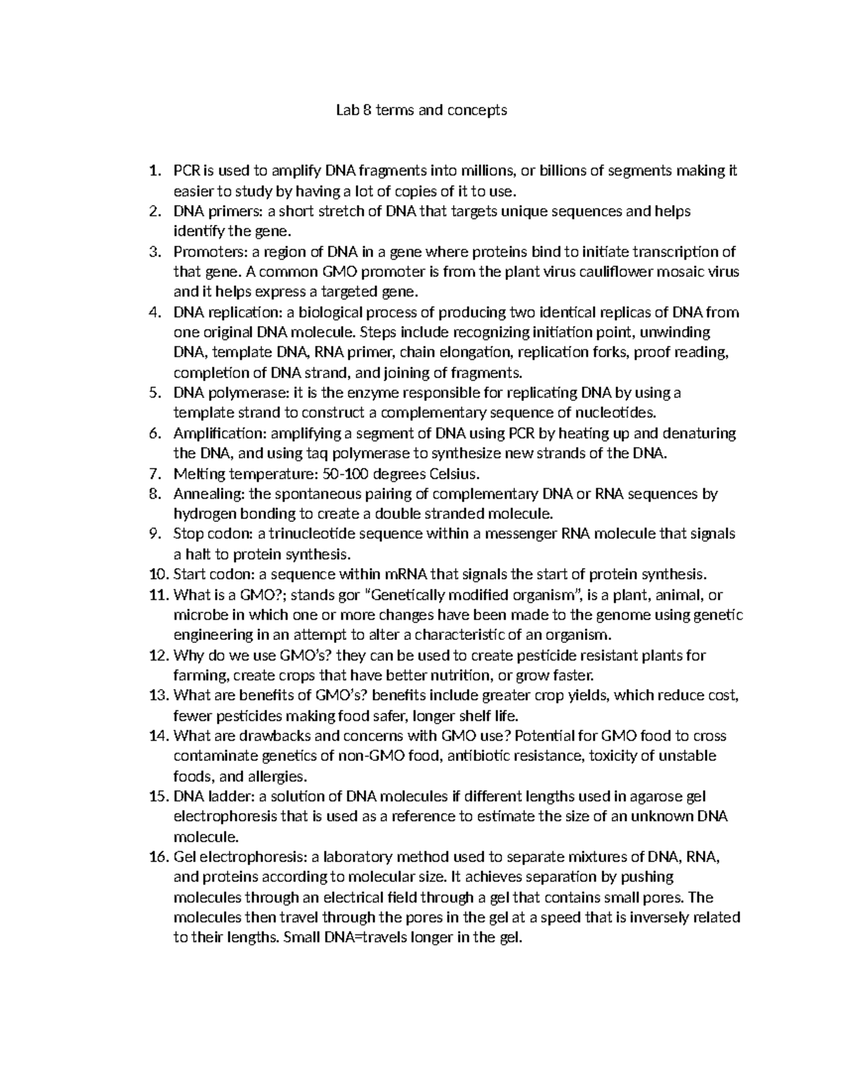 Lab 8 terms and concepts - Lab 8 terms and concepts PCR is used to ...