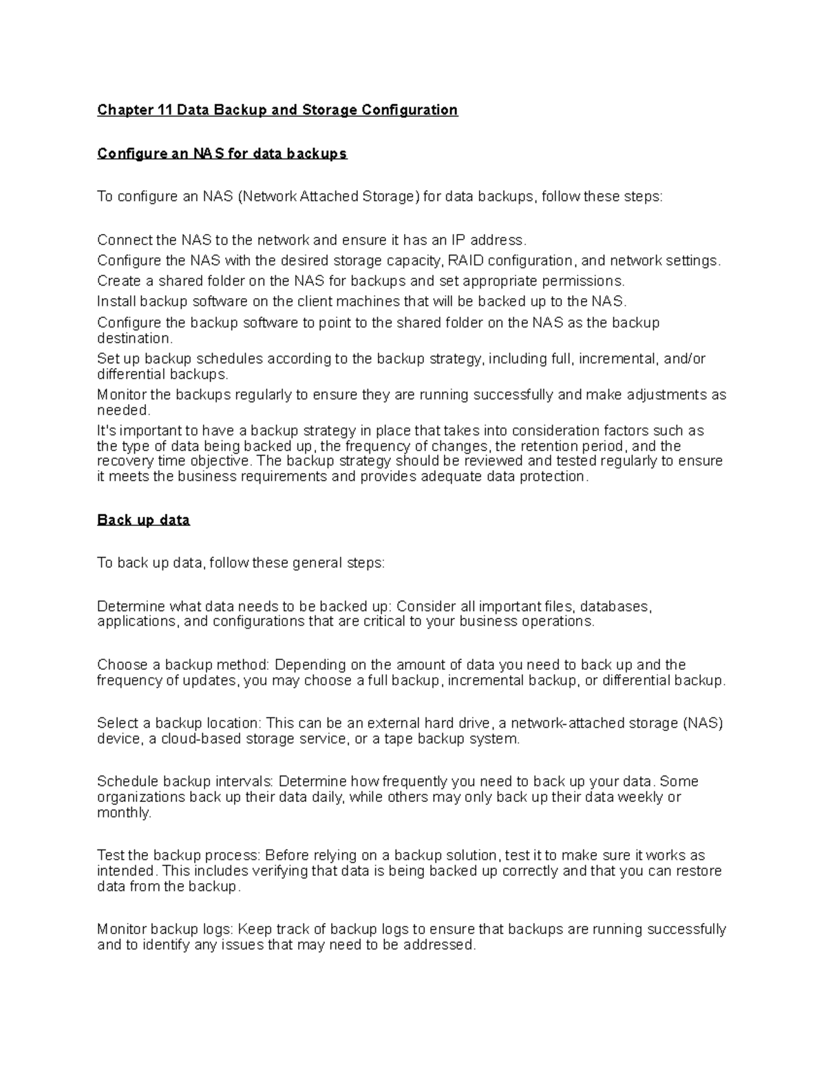 Chapter 11 Data Backup and Storage Configuration - Chapter 11 Data Backup and Storage ...