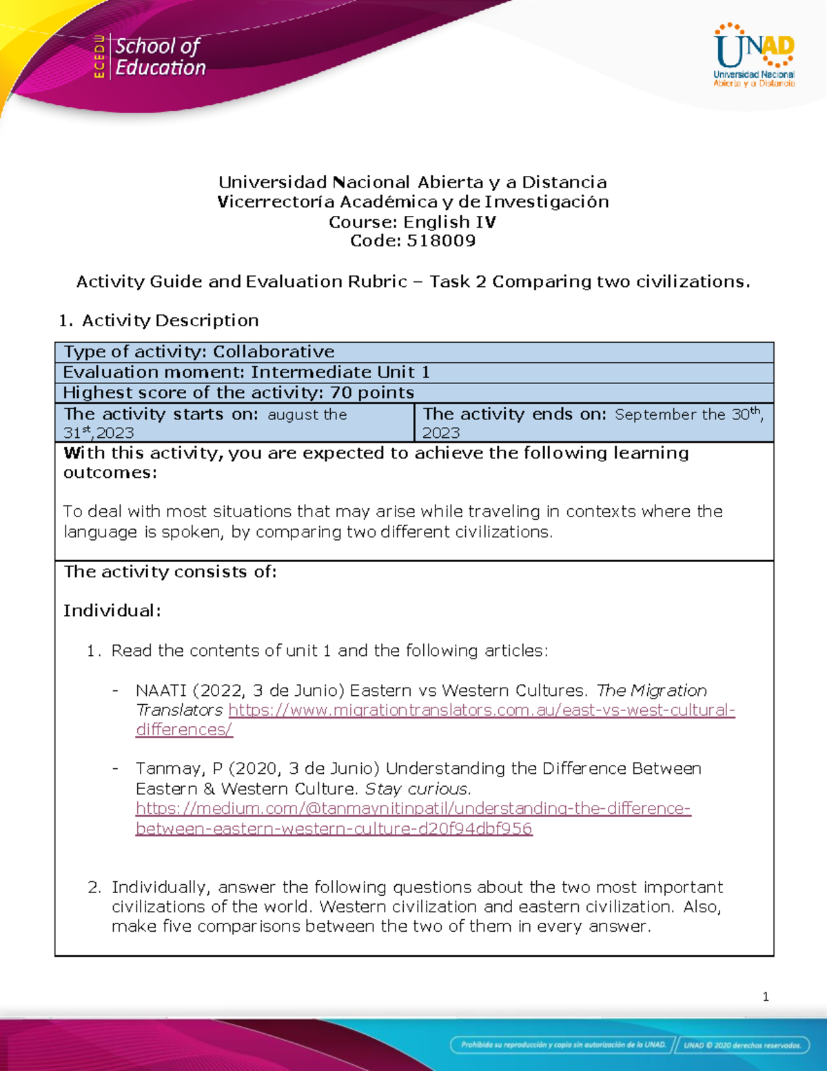 Activities - Task 2 - Comparing two civilizations - Universidad ...