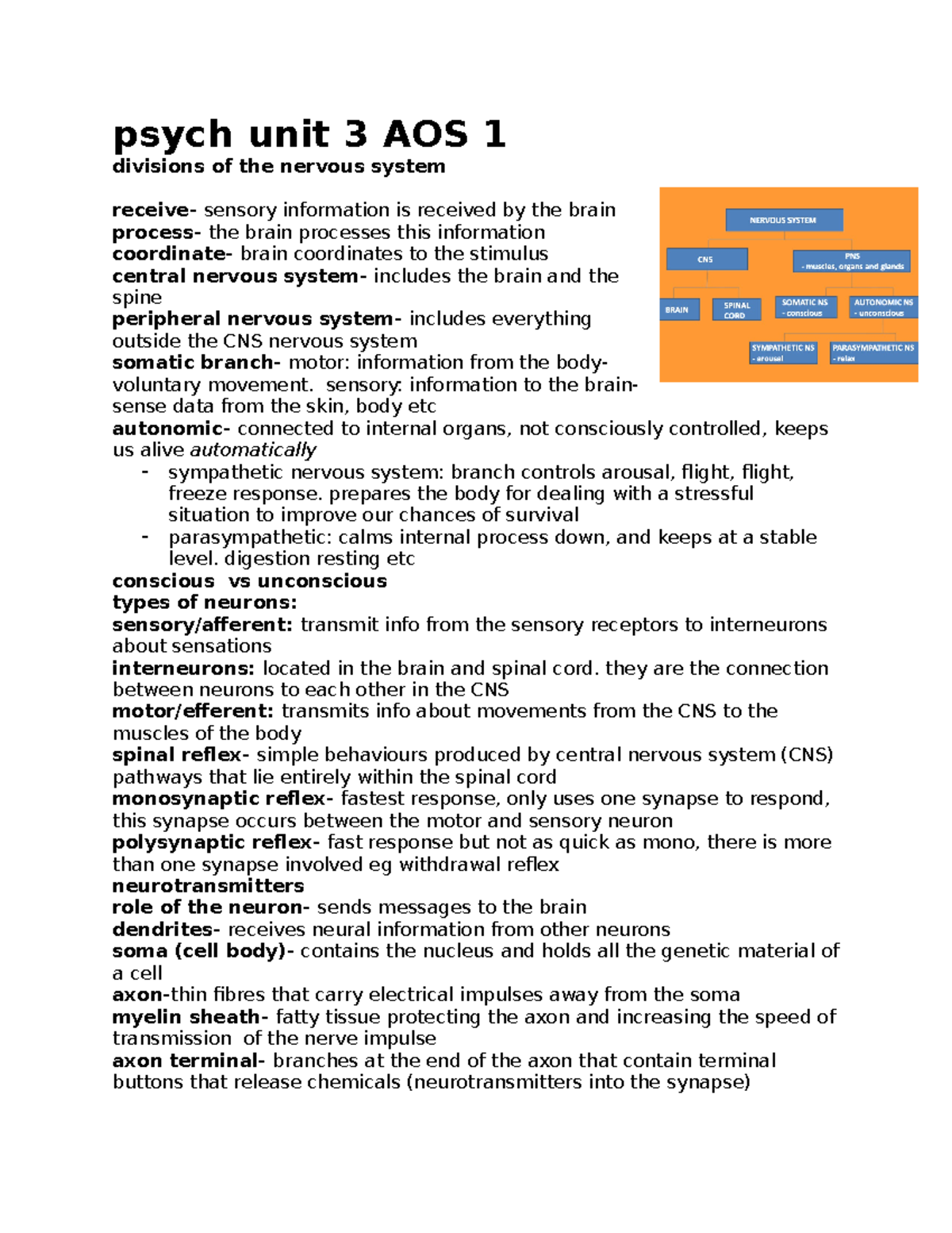 Psychology unit 3 and 4 notes - psych unit 3 AOS 1 divisions of the ...