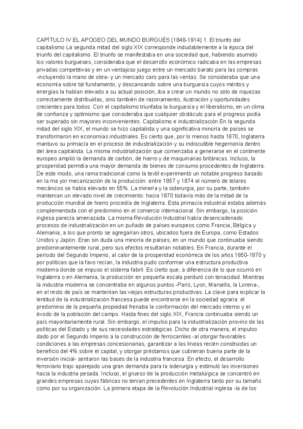 Capítulo IV EL Apogeo DEL Mundo Burgués (1848-1914) 1 - CAPÍTULO IV EL ...