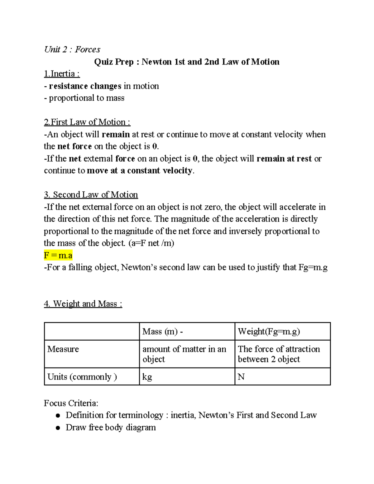 Physics SPH3U Gravity, Newton, Centriptital, - Unit 2 : Forces Quiz ...