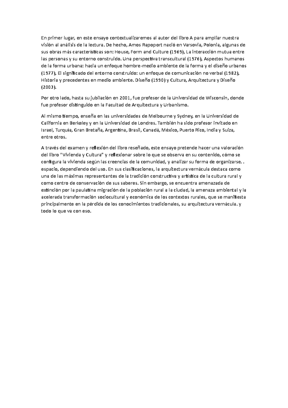 En primer lugar - Documento escrito - En primer lugar, en este ensayo ...