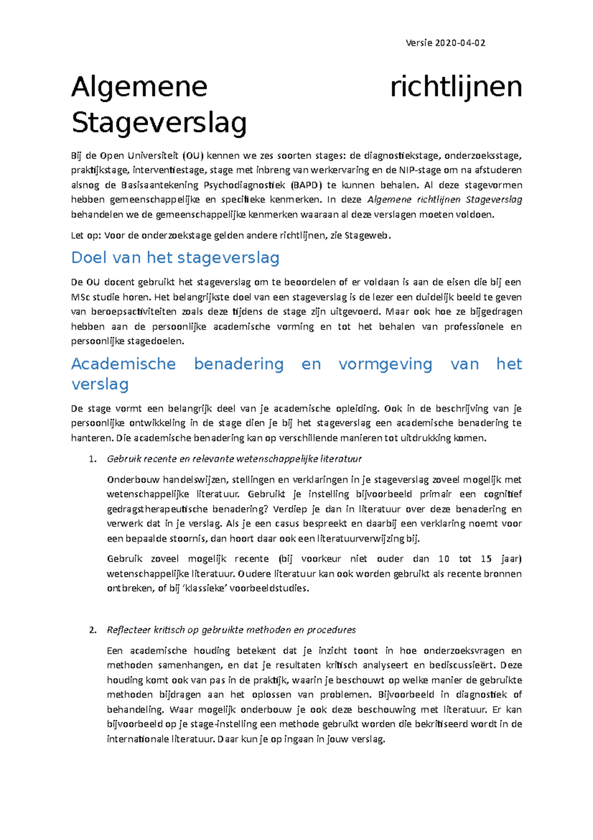 202004 03 Algemene Richtlijnen Stageverslag def1 - Algemene richtlijnen ...
