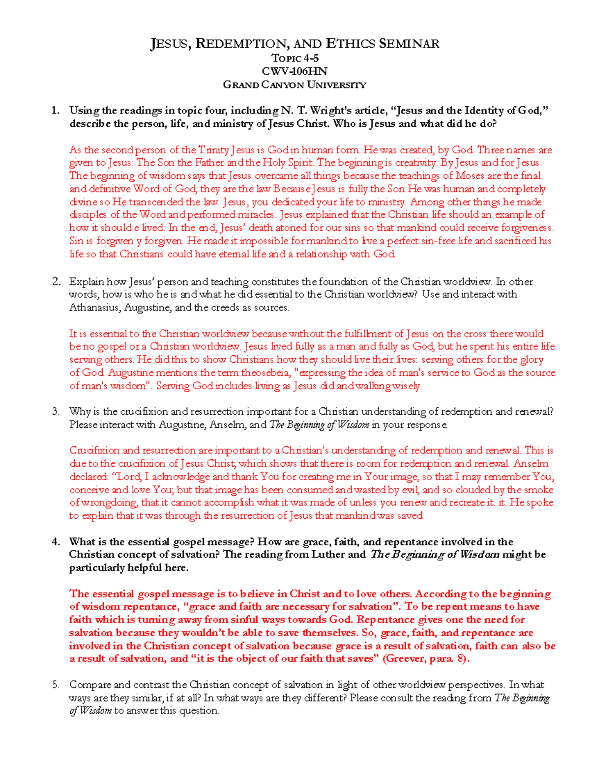 3 Jesus, Redemption, AND Ethics 2 Seminar - JESUS, REDEMPTION, AND ...