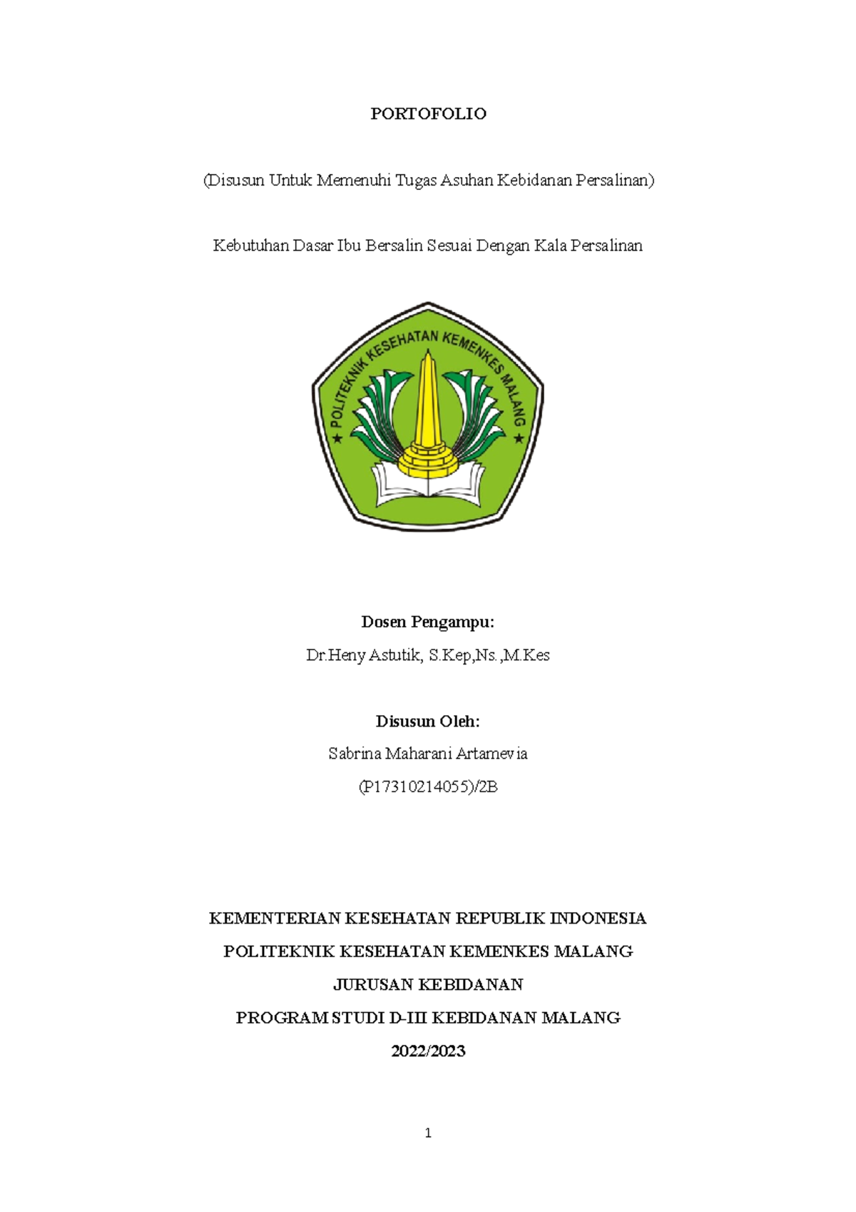 2B 055 Sabrina Maharani Artamevia - PORTOFOLIO (Disusun Untuk Memenuhi ...