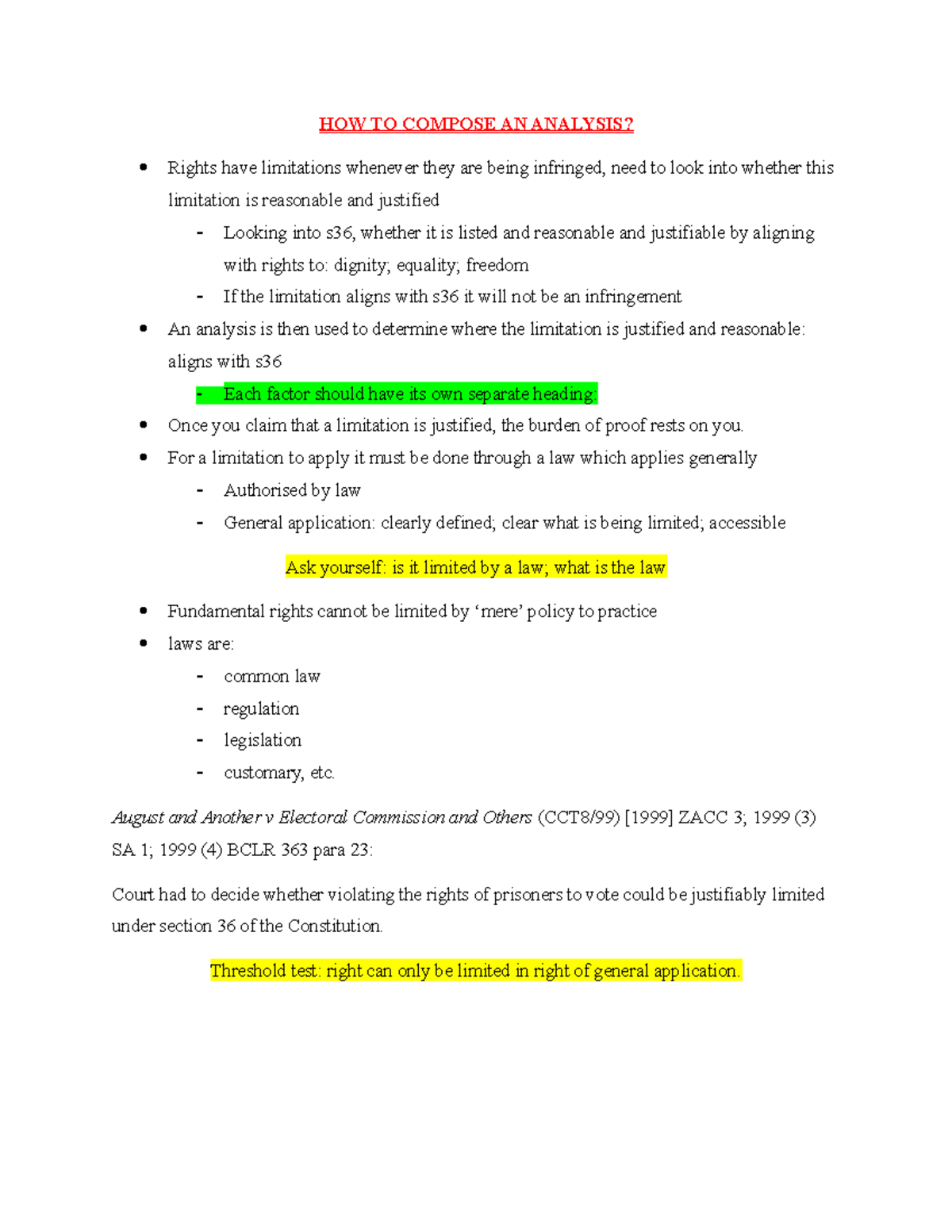 SAB notes - SAB - HOW TO COMPOSE AN ANALYSIS? Rights have limitations ...