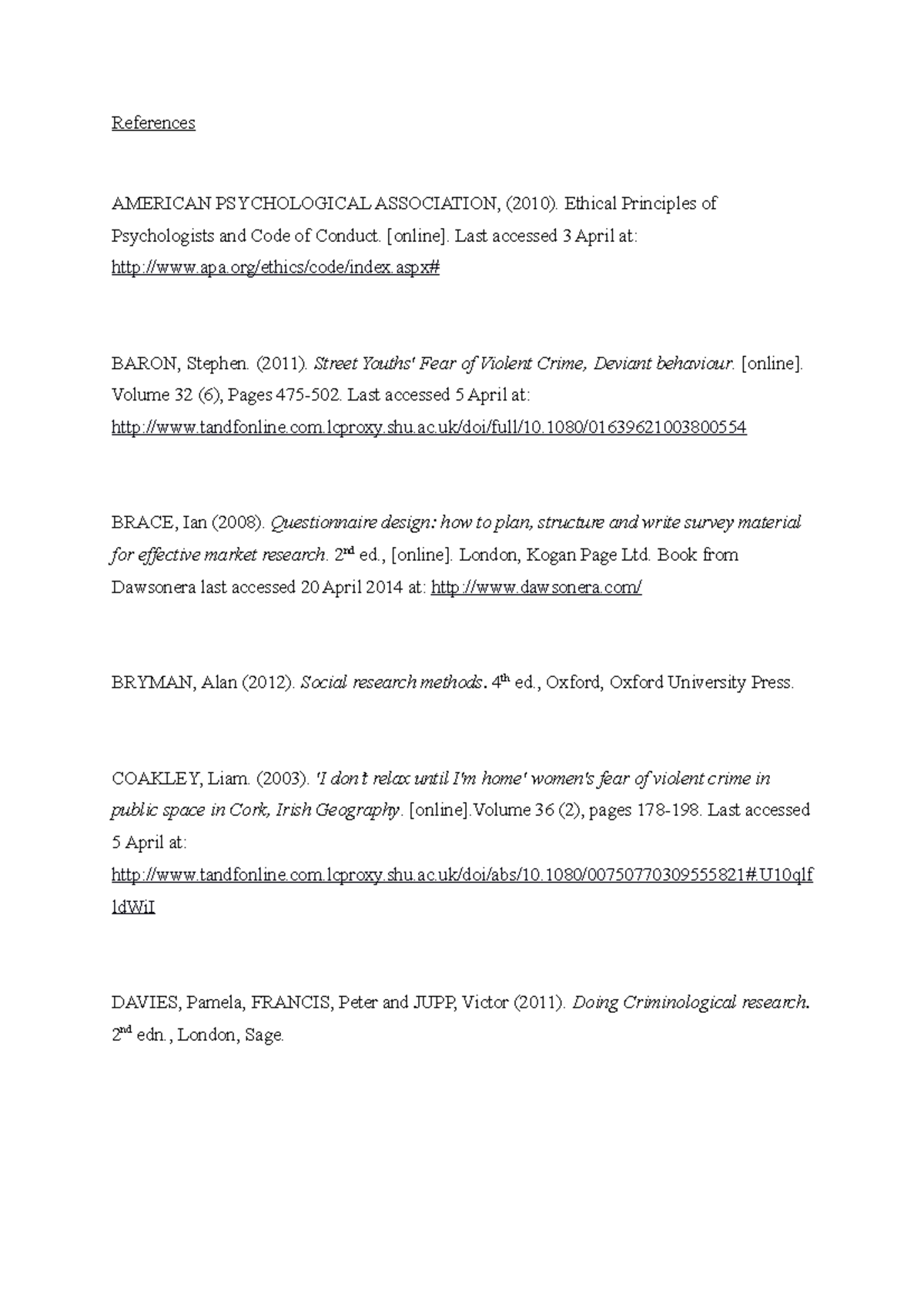 Task 2 references - References AMERICAN PSYCHOLOGICAL ASSOCIATION ...