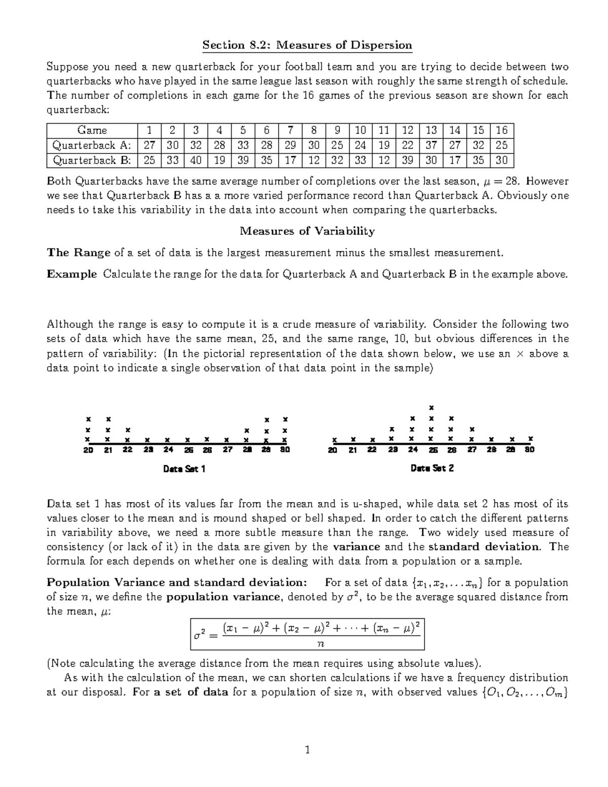 Lecture notes 16 - Measures of Dispersion - Section 8: Measures of ...