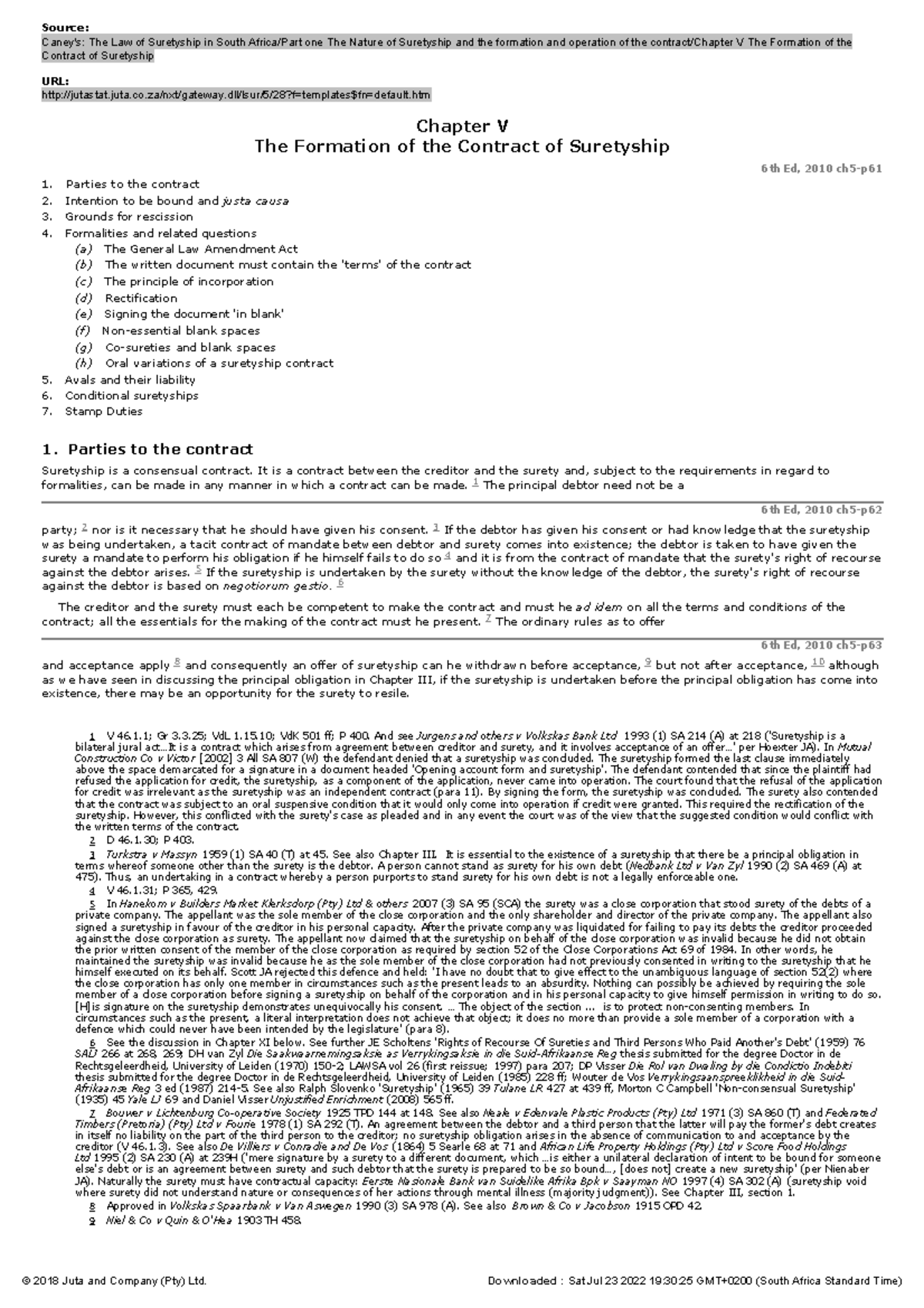 6 The Formation of the Contract of Suretyship - Source: Caney's: The ...