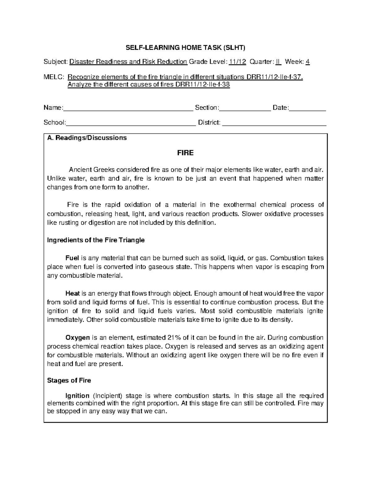 SLHT-4-DRRR - STEM GRADE 11 - SELF-LEARNING HOME TASK (SLHT) Subject ...