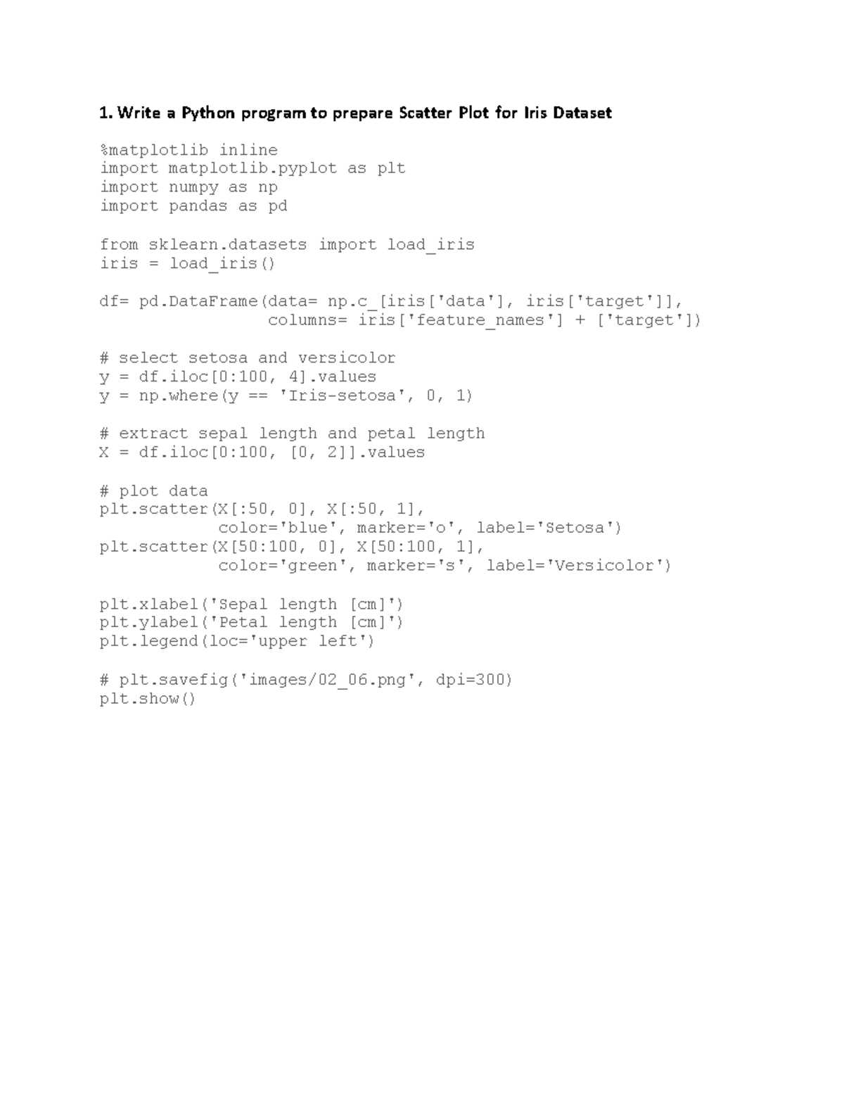 Machine learning solutions practicals - 1. Write a Python program to ...