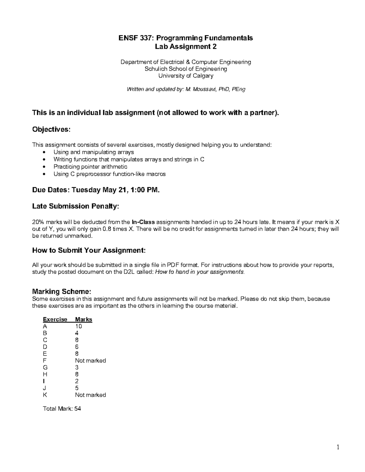 ENSF 337-Assignment 2 Spring 2024 - ENSF 337: Programming Fundamentals Lab Assignment 2 ...