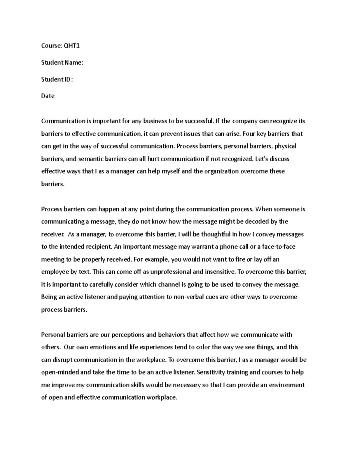 QHT1 Task 4 - Standard Paper - Course: QHT Student Name: Student ID ...