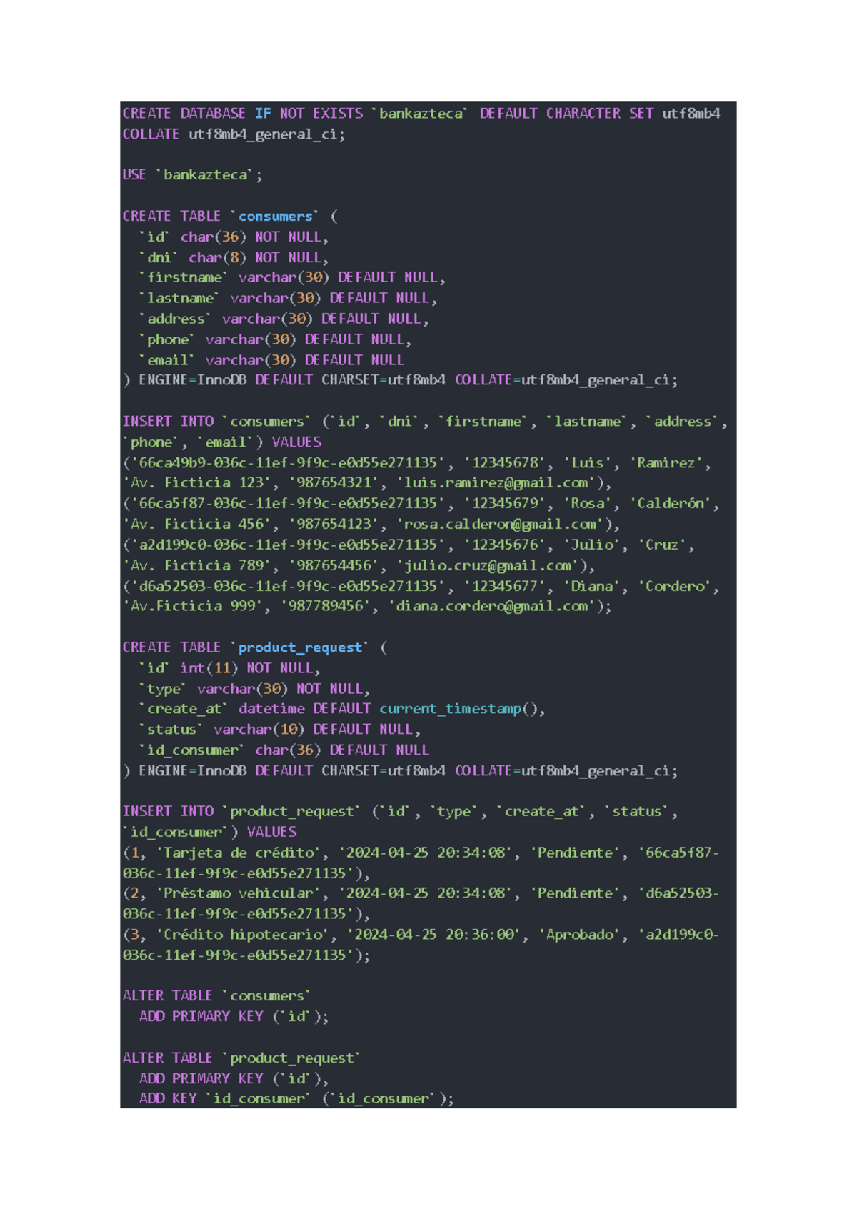 Sem5 - CREATE DATABASE IF NOT EXISTS bankazteca DEFAULT CHARACTER SET utf8mb COLLATE - Studocu