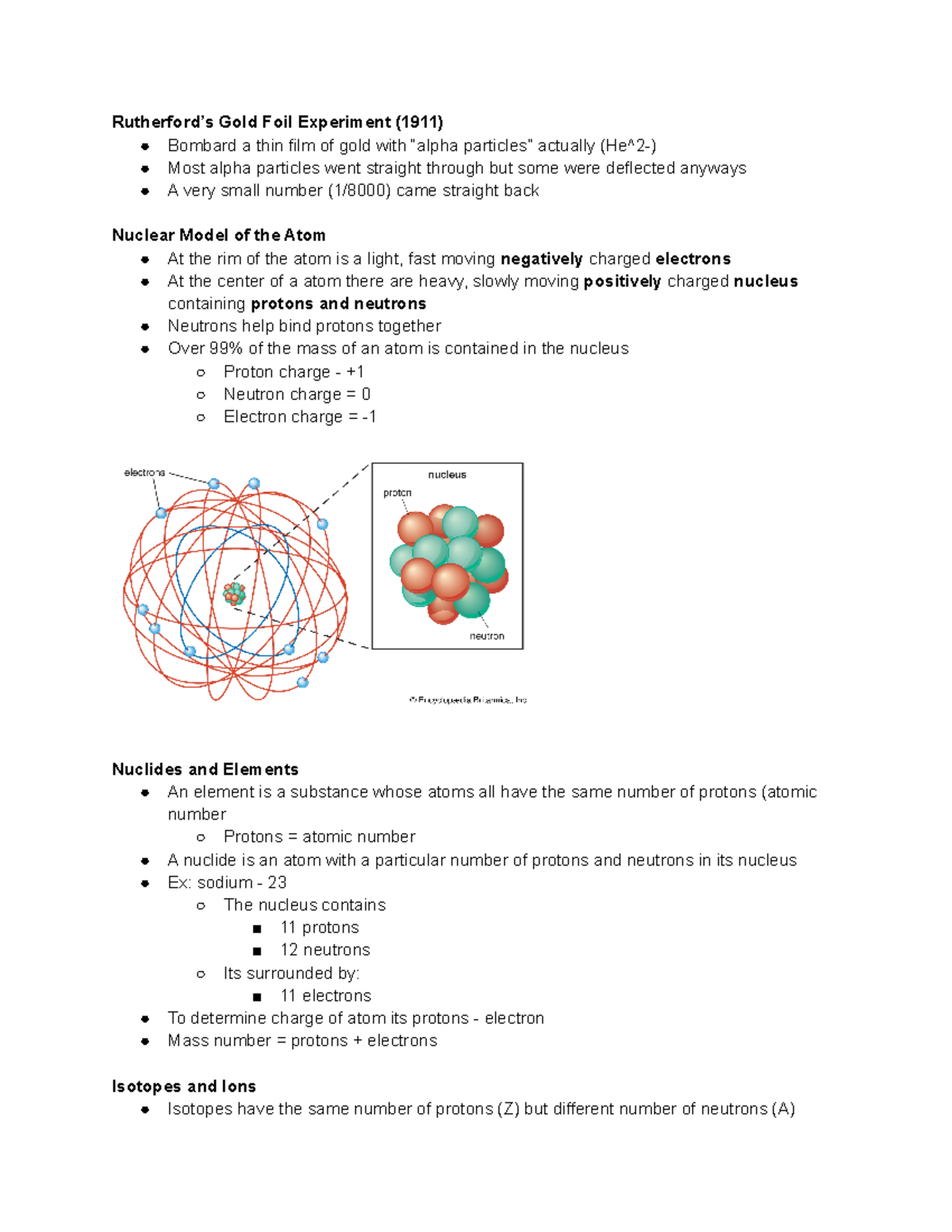 Chapter 2 Chem 110 8/26 - Rutherford’s Gold Foil Experiment (1911 ...
