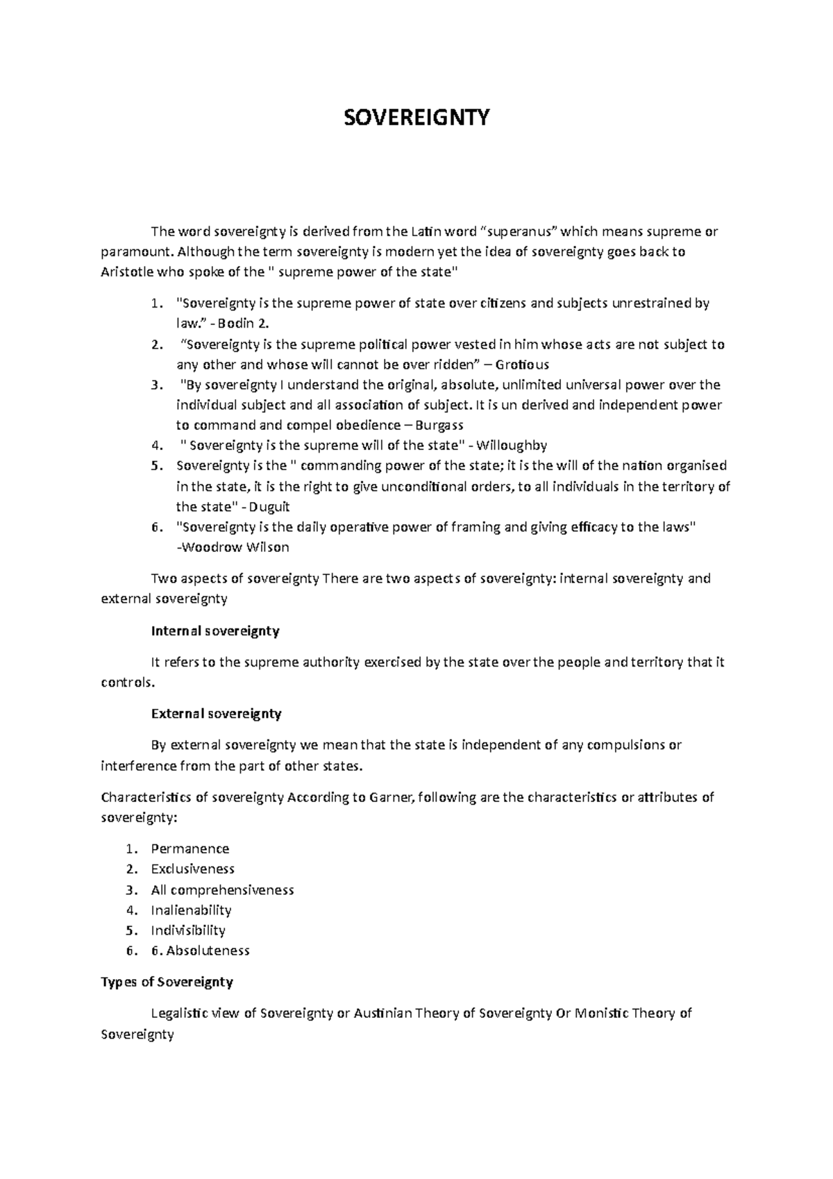 Sovereignty, Political Science - SOVEREIGNTY The word sovereignty is ...