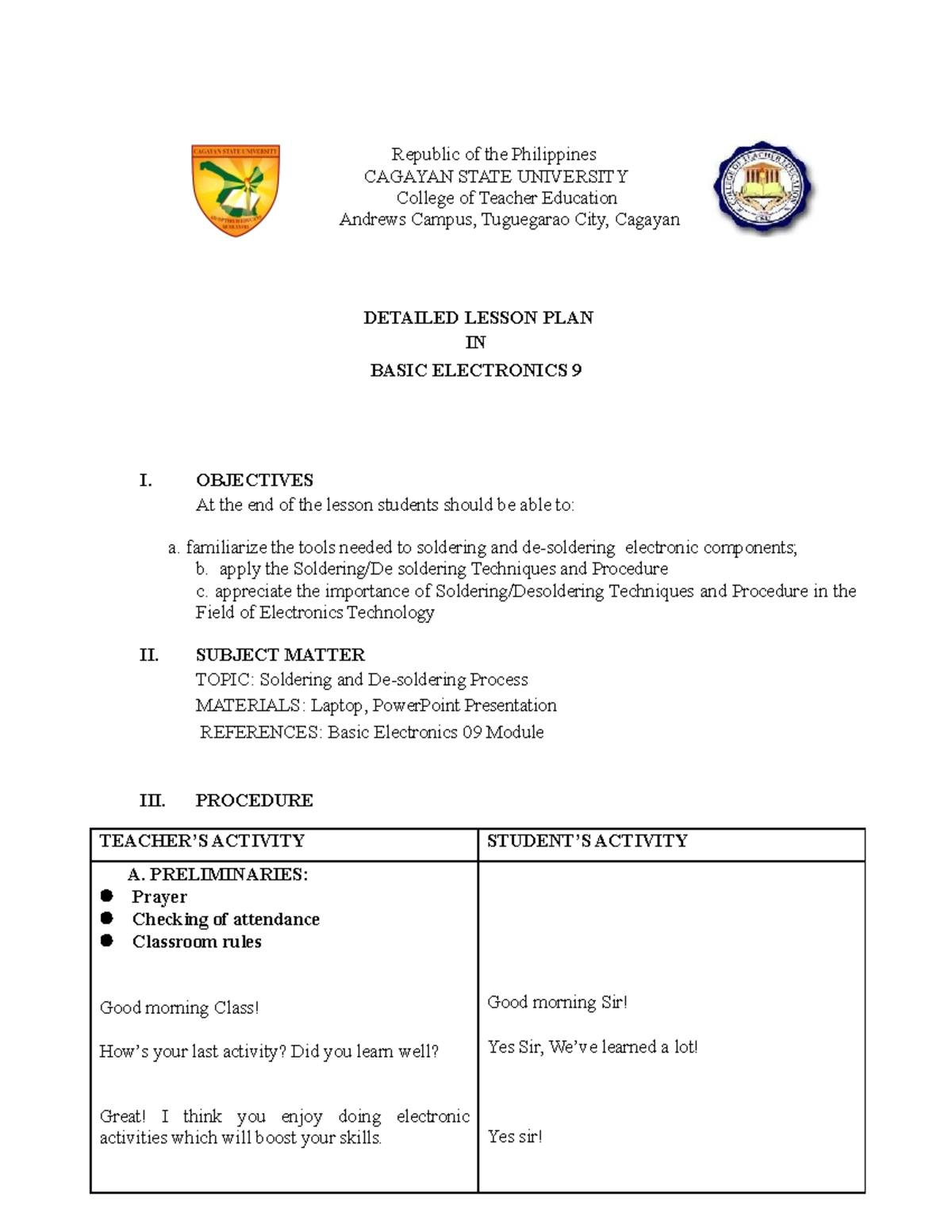 DLP - Detailed Lesson Plan in Electronics Grade 9 and 10 - Republic of ...