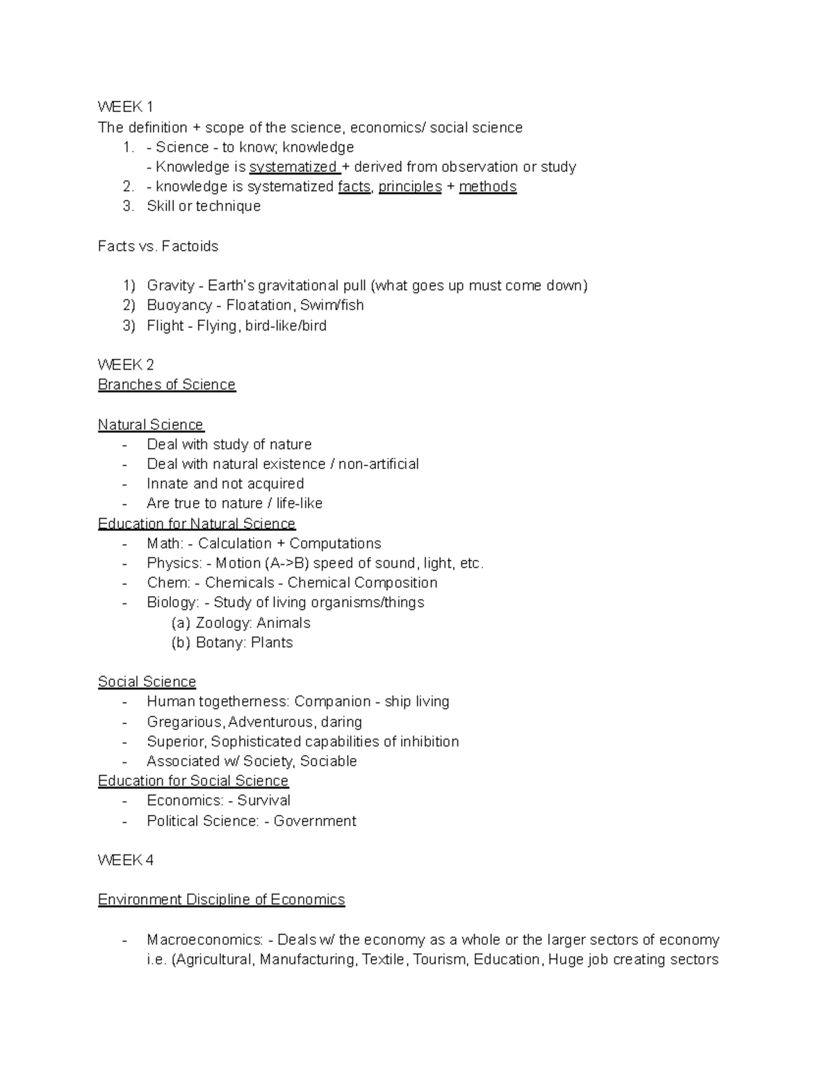 Economic Notes - WEEK 1 The definition + scope of the science ...