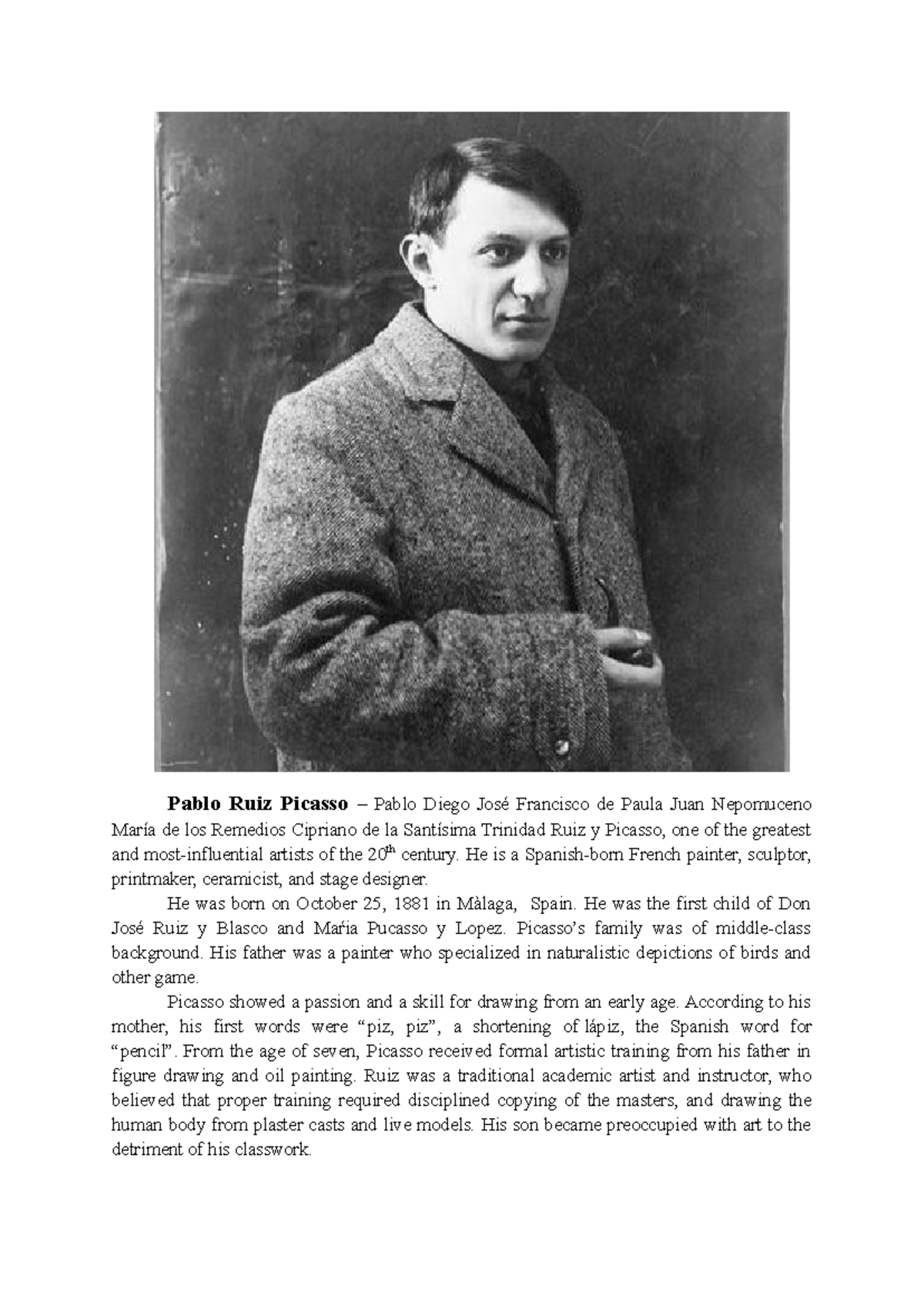 Picasso - Summary Business Administration - Pablo Ruiz Picasso – Pablo Diego José Francisco de ...