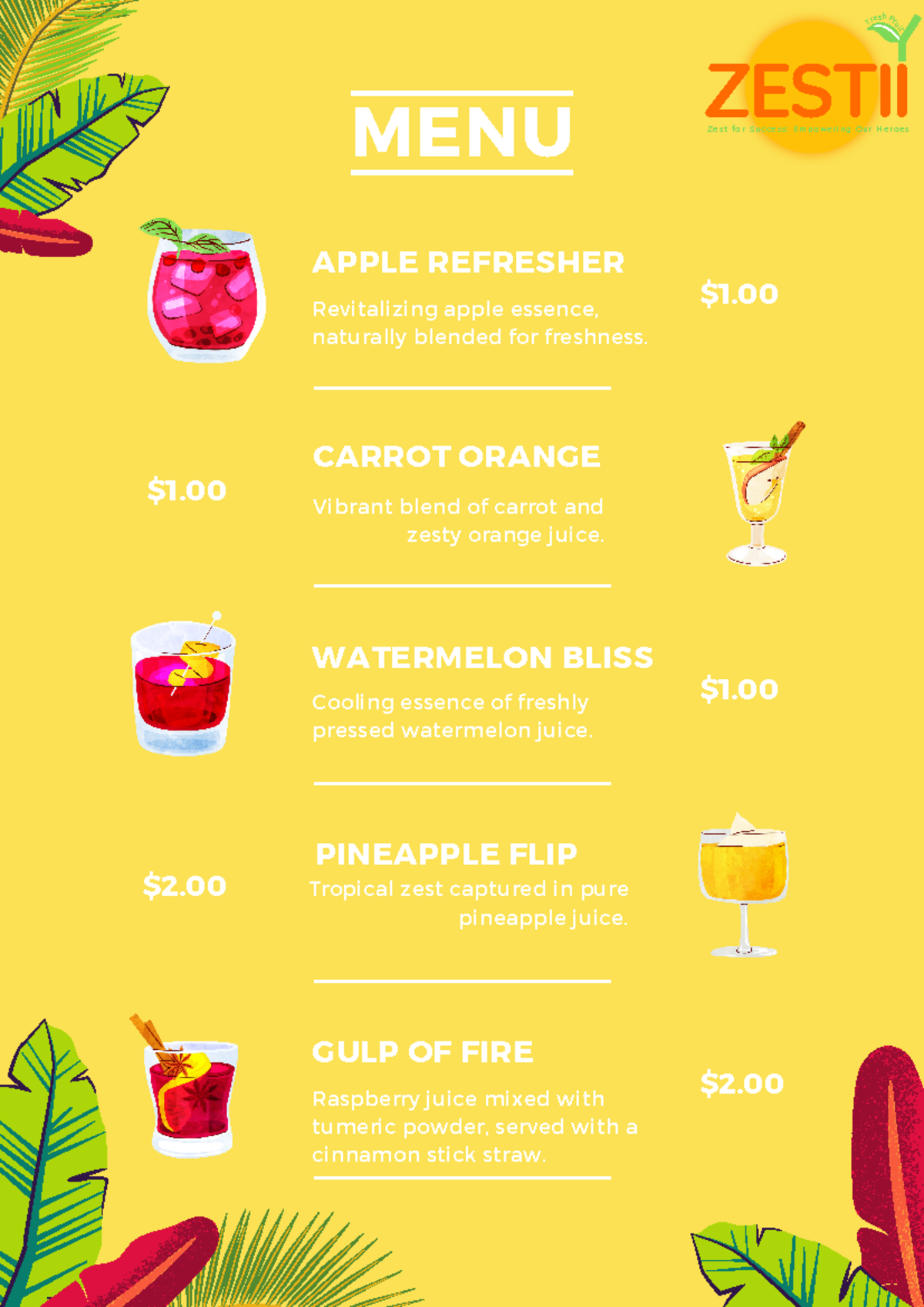 Menu - e3e - MENU $1. APPLE REFRESHER $1. Revitalizing apple essence ...