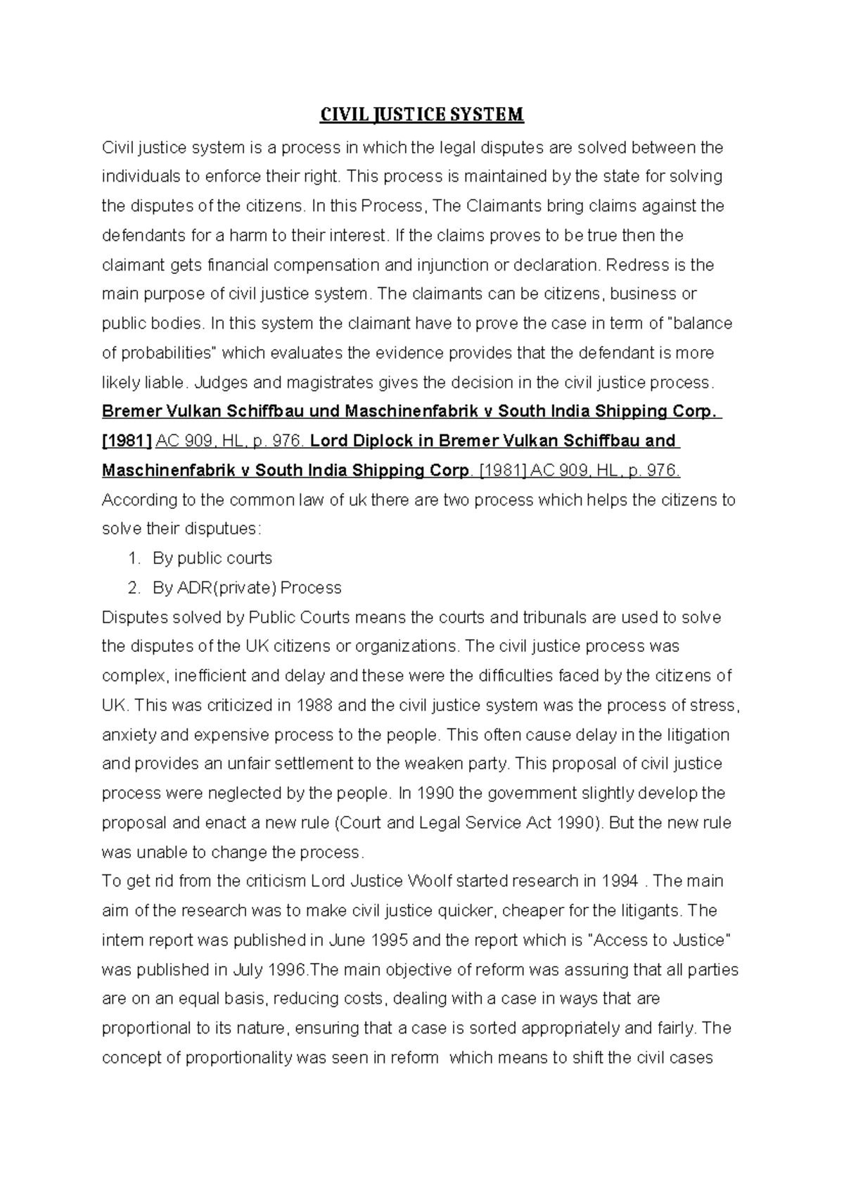 Civil Justice System - essay - CIVIL JUSTICE SYSTEM Civil justice ...