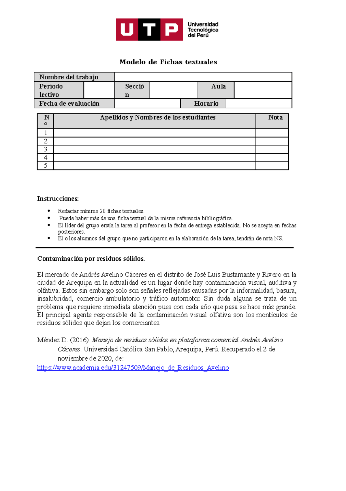Ejemplo Fichas Textuales 1 - Modelo de Fichas textuales Nombre del ...