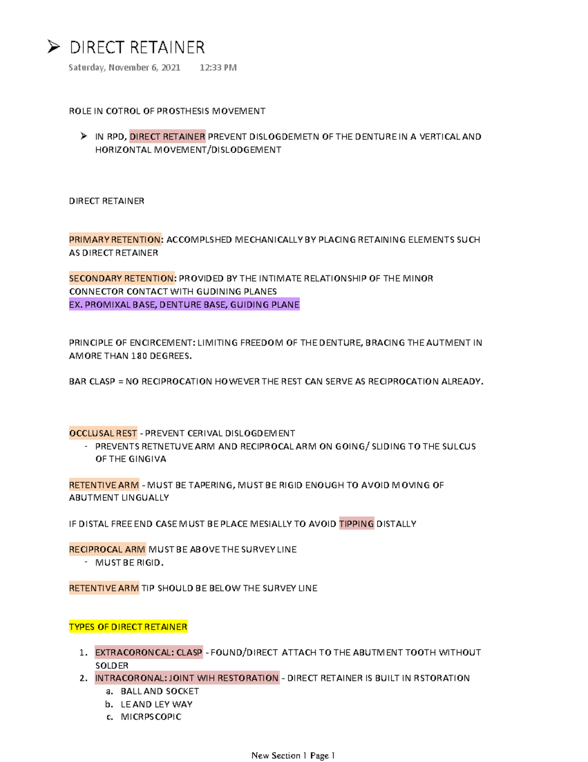 Direct Retainer - REMOVAL PARTIAL DENTURE - ROLE IN COTROL OF ...
